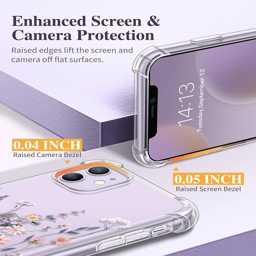 ACJPR iPhone 11 Case, Clear TPU with Screen & Camera Protectors, Floral ...