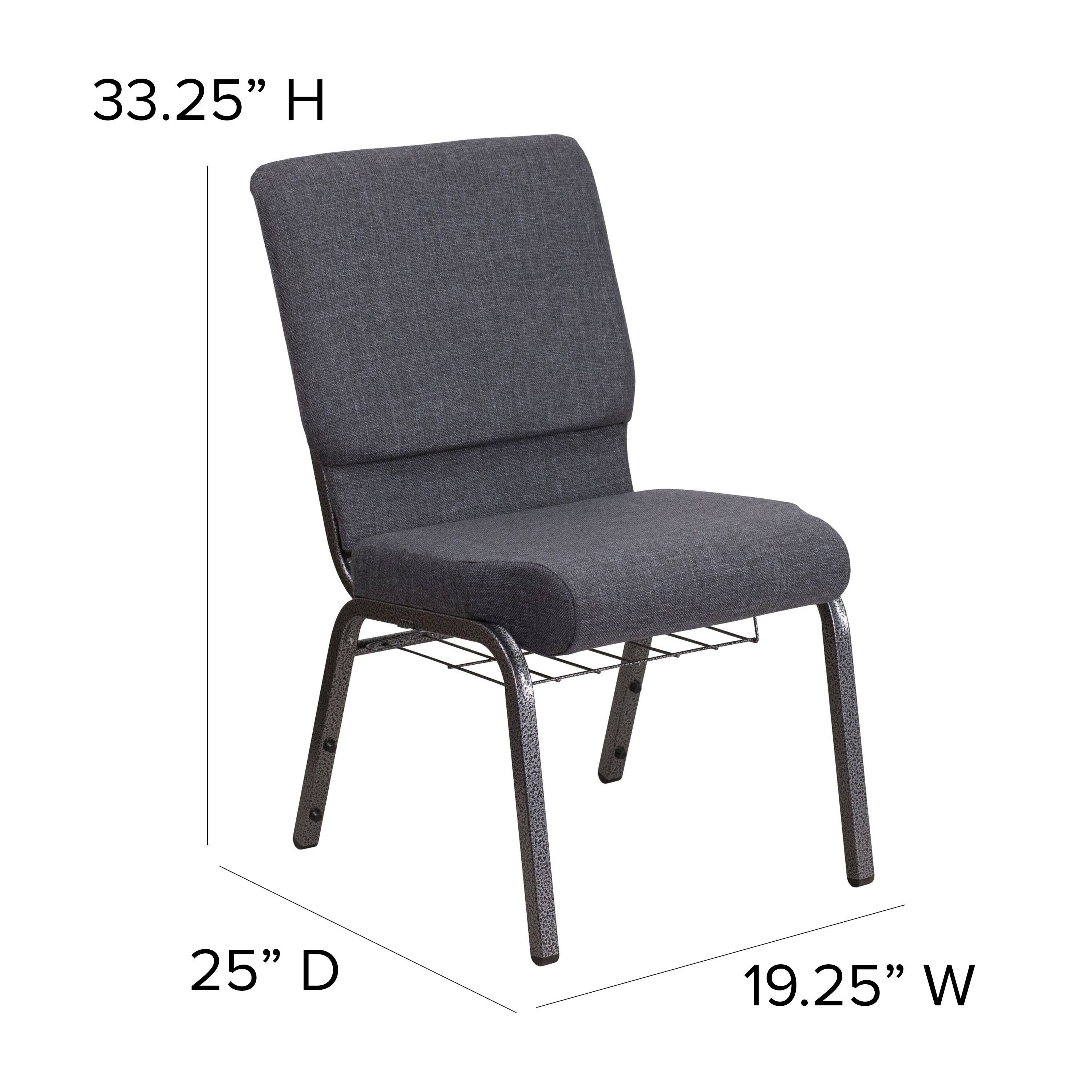 Emma + Oliver Auditorium Chair 19" Seat Book Rack Dark Gray Fabric ...