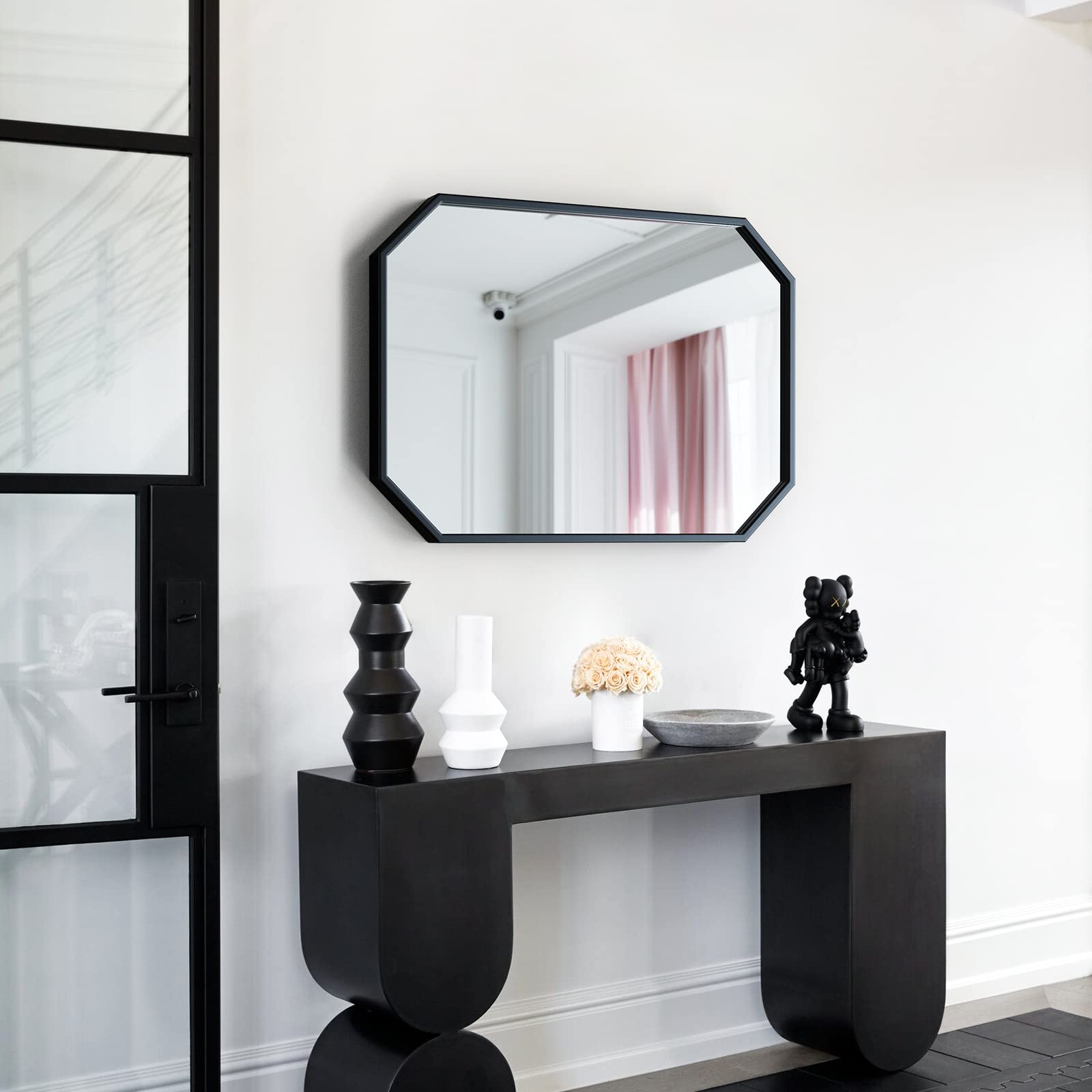 Cedar Assembly Octagon Wall Mirror Round Corner Metal Frame Bathroom ...