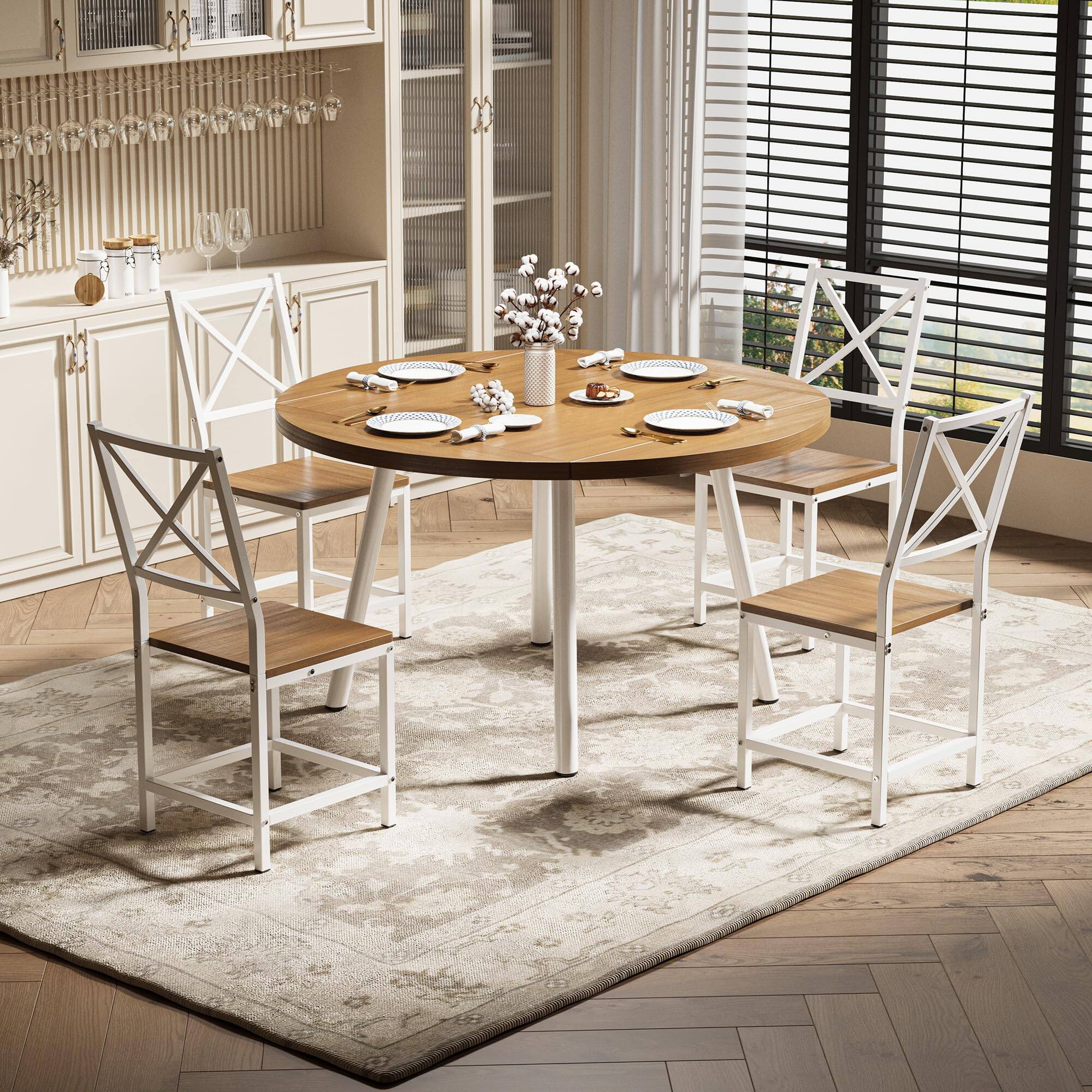 MAGICAL RUBS Dining Table Set For 4 Round Kitchen And 4 Stool Chair ...