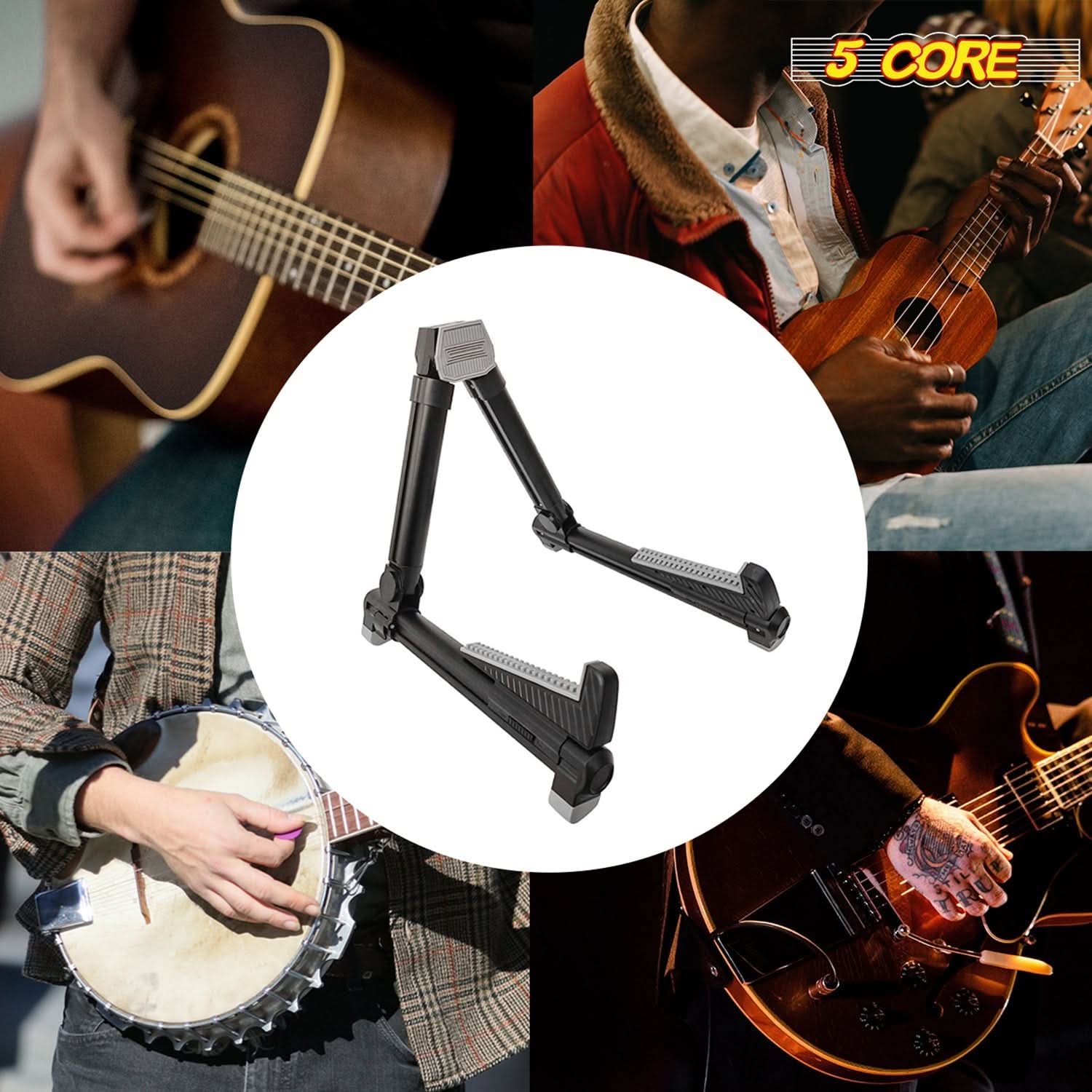 5 CORE Guitar Stand Adjustable A Frame Shape w Rubber Pad Arms Supports ...
