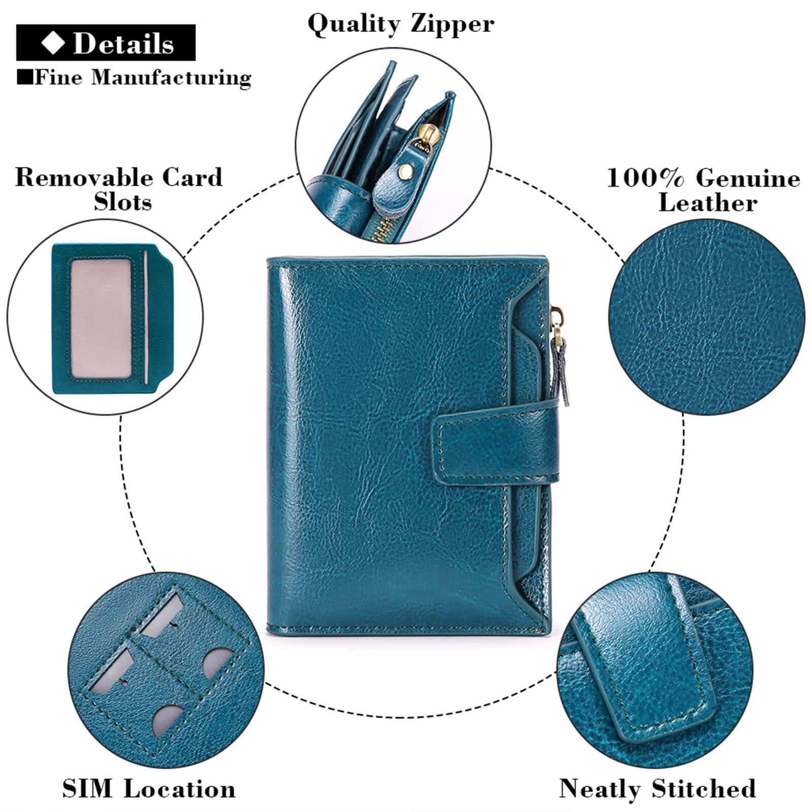 Jadie Link Small Women Wallet Genuine Leather Rfid Blocking Bifold Zipper Pocket Card Holder ...