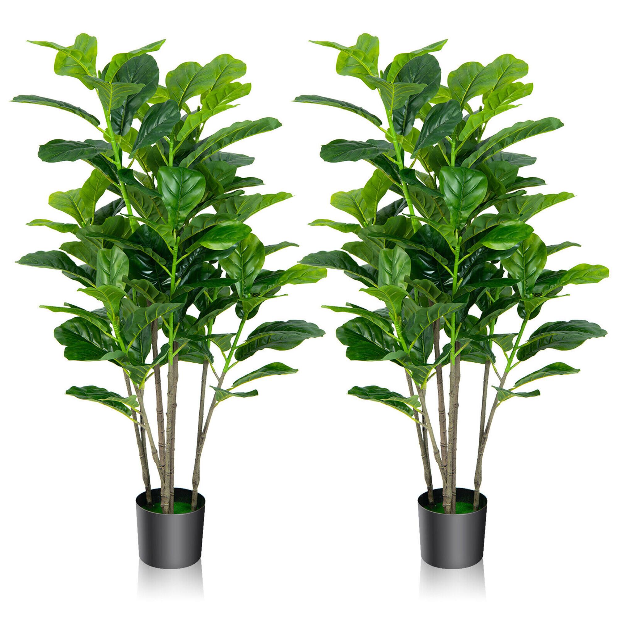 Gymax 51''Artificial Tree 2 Pack Artificial Fiddle Leaf Fig Tree for ...