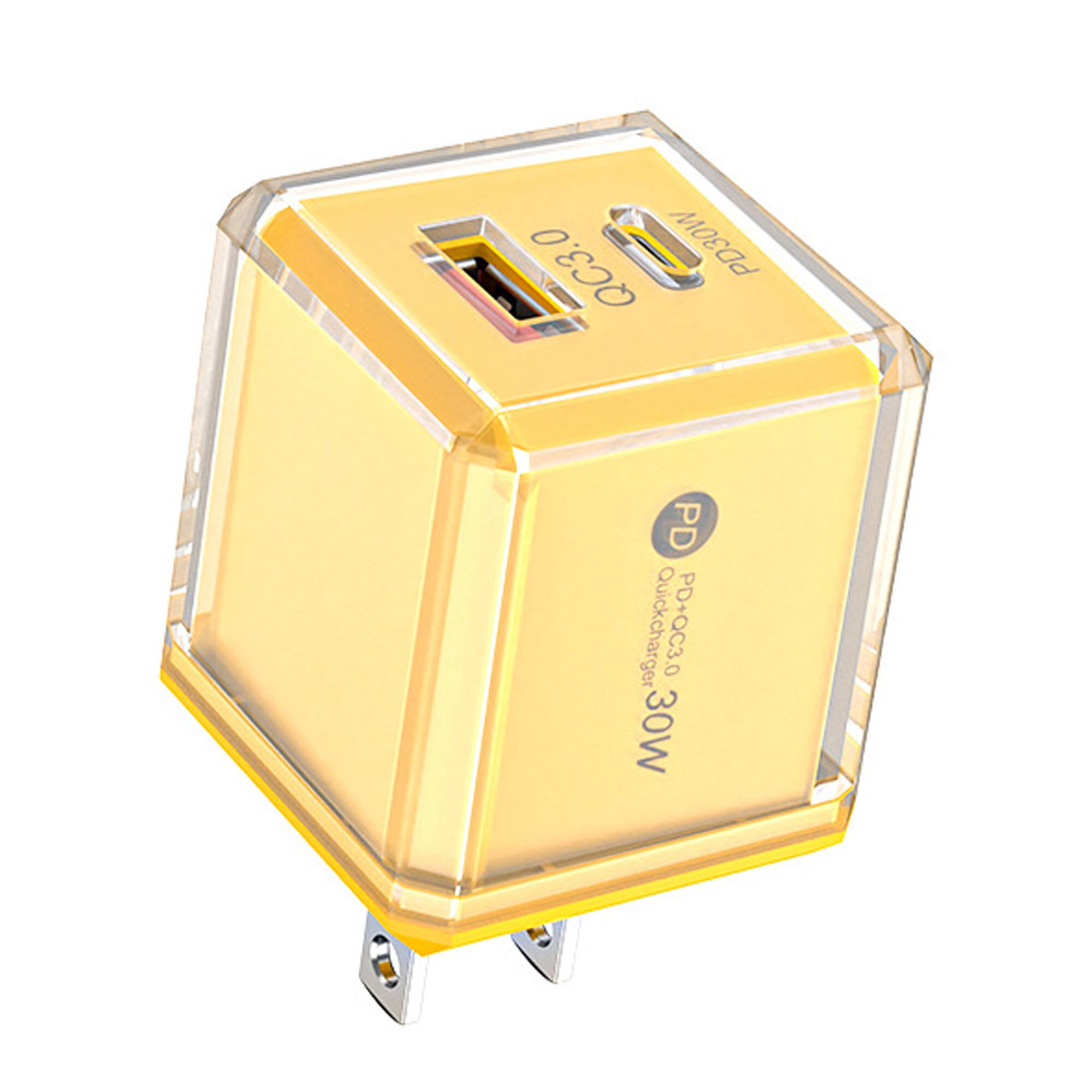 YONWAY 30W Fast Charging Adapter, Transparent Ice Cube USB A+C Dual ...