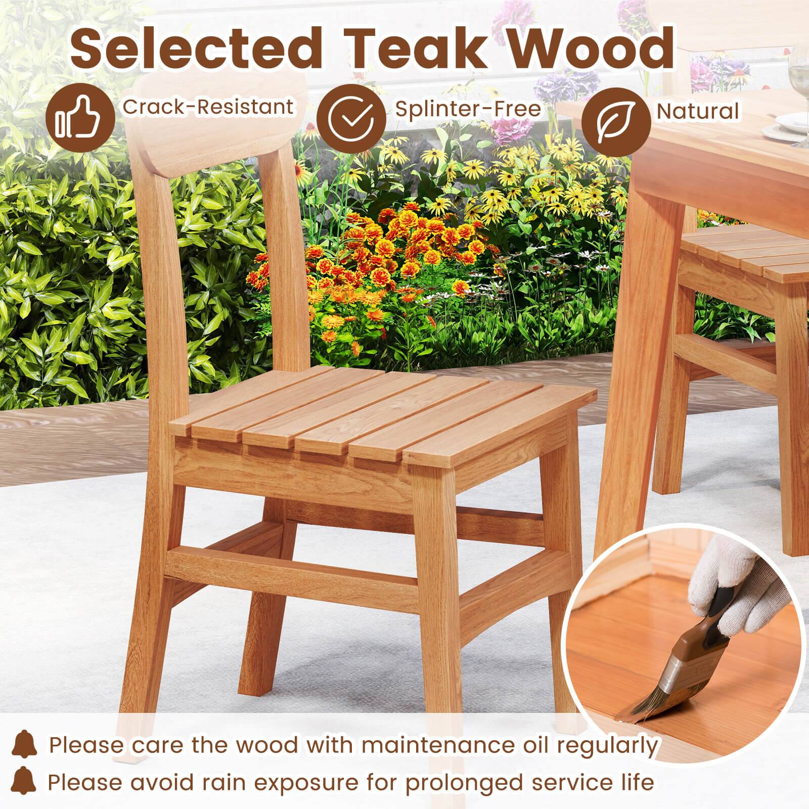 Costway 2 PCS Patio Teak Wood Chair Wooden Armless Dining Chair with ...