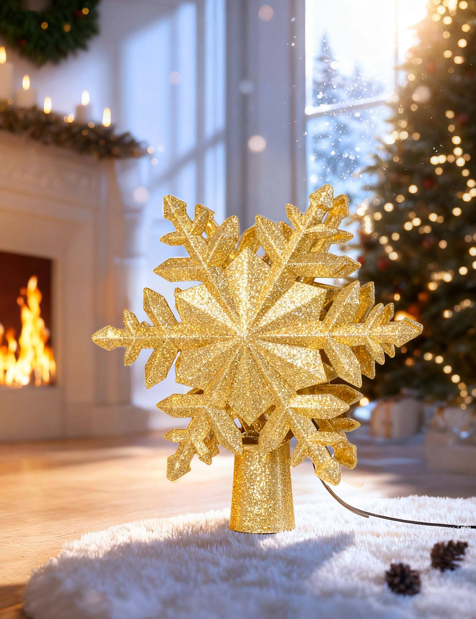 PARKER SLATER Christmas Tree Topper Lighted With Golden Snowflake ...