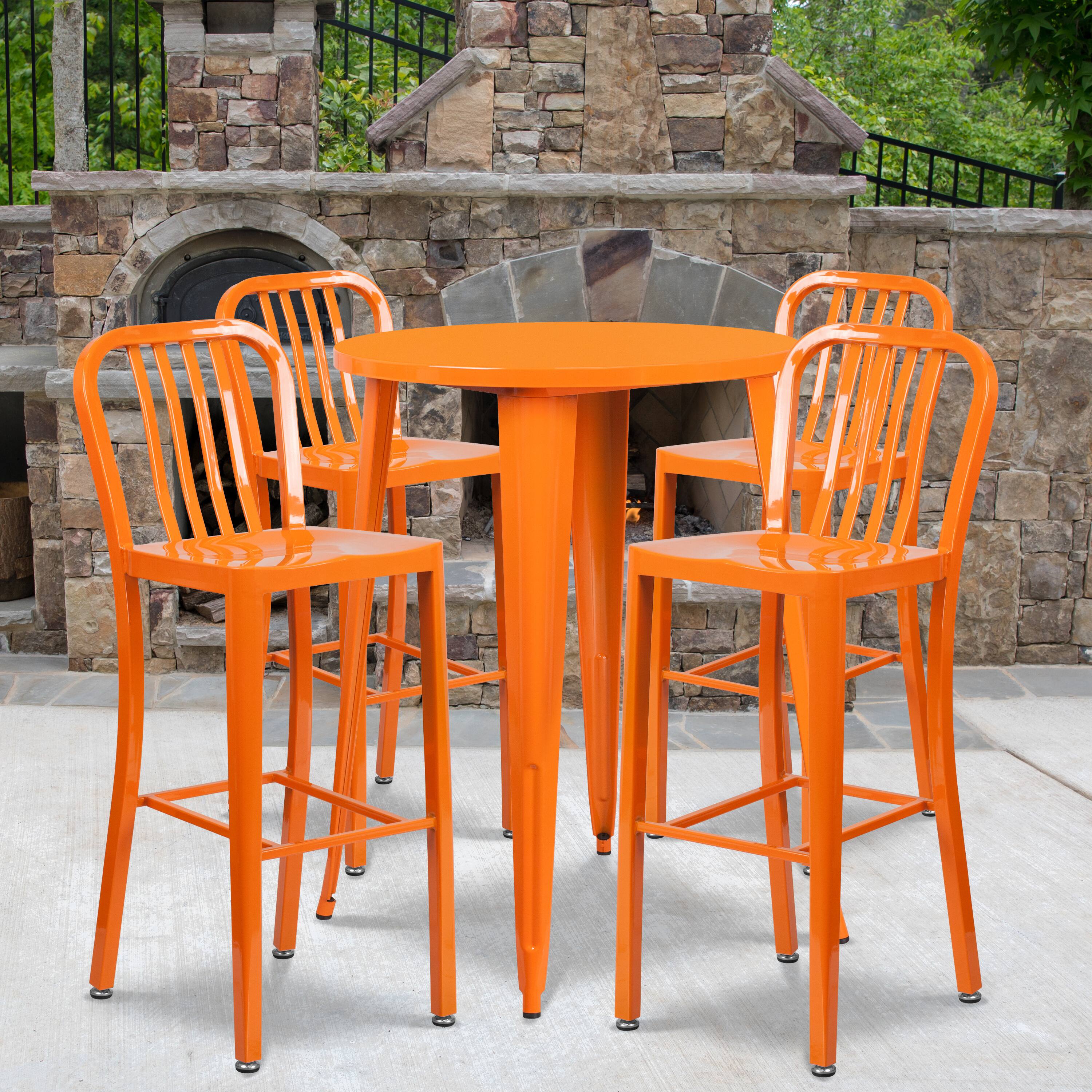 Emma + Oliver Commercial 30" Round Metal Indoor Outdoor Bar Table Set ...