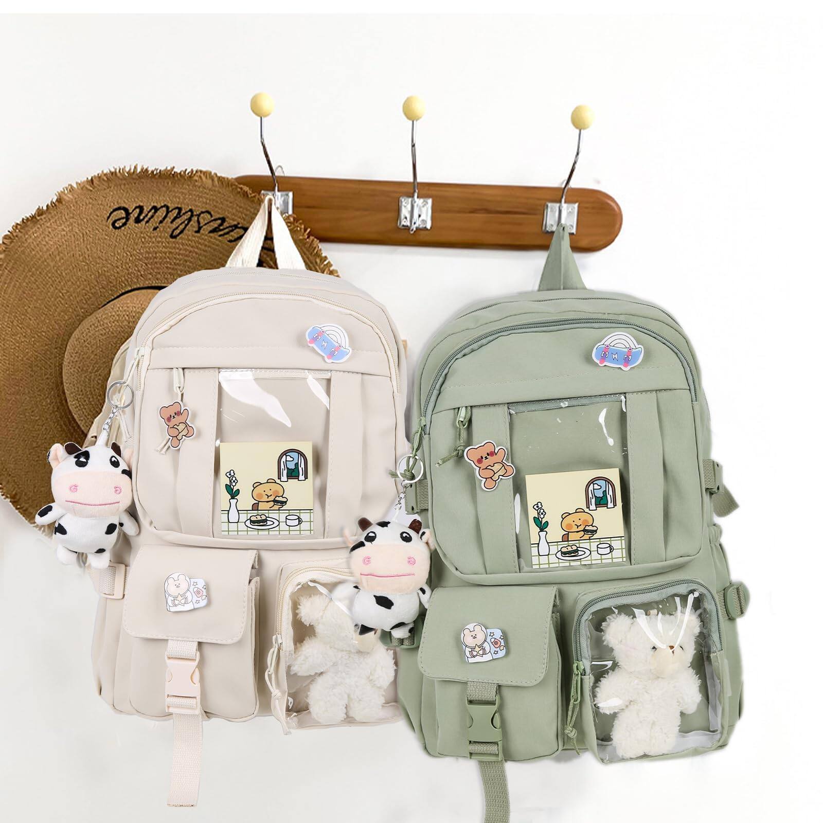 Cozy Serene Backpack With Bear Plush Pin Accessories Cute Aesthetic ...