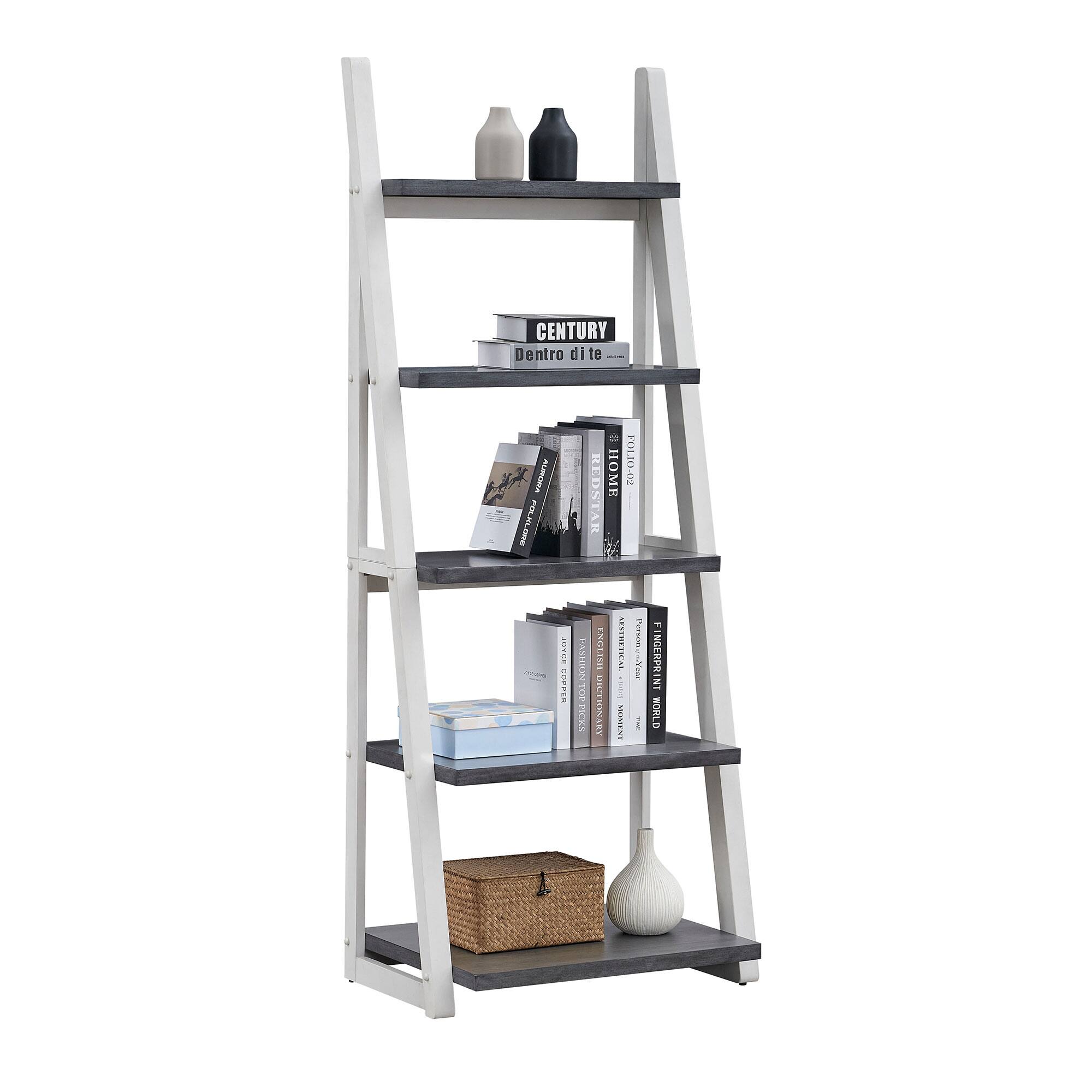 APRILSOUL 5 Tier Shelves,Bookshelf, Storage Rack, Bookcase with Rubber Wood Frame, Ladder Shelf ...