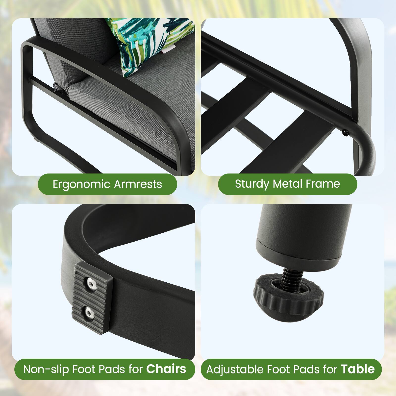 Gymax Set of 3 Bistro Conversation Set DPC Tabletop Metal Cushioned ...