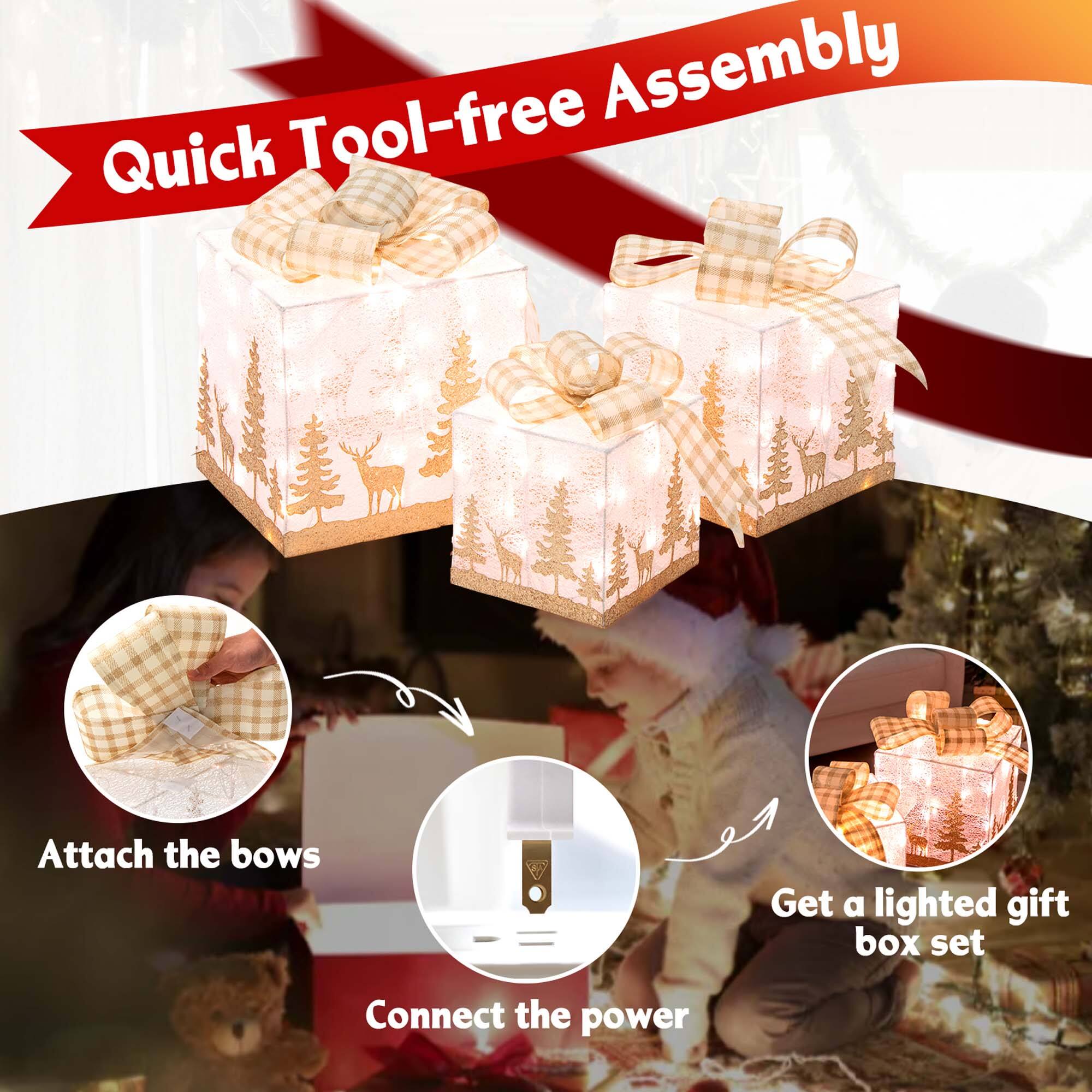 Costway Set of 3 Pre Lit Christmas Gift Boxes Lighted Present ...