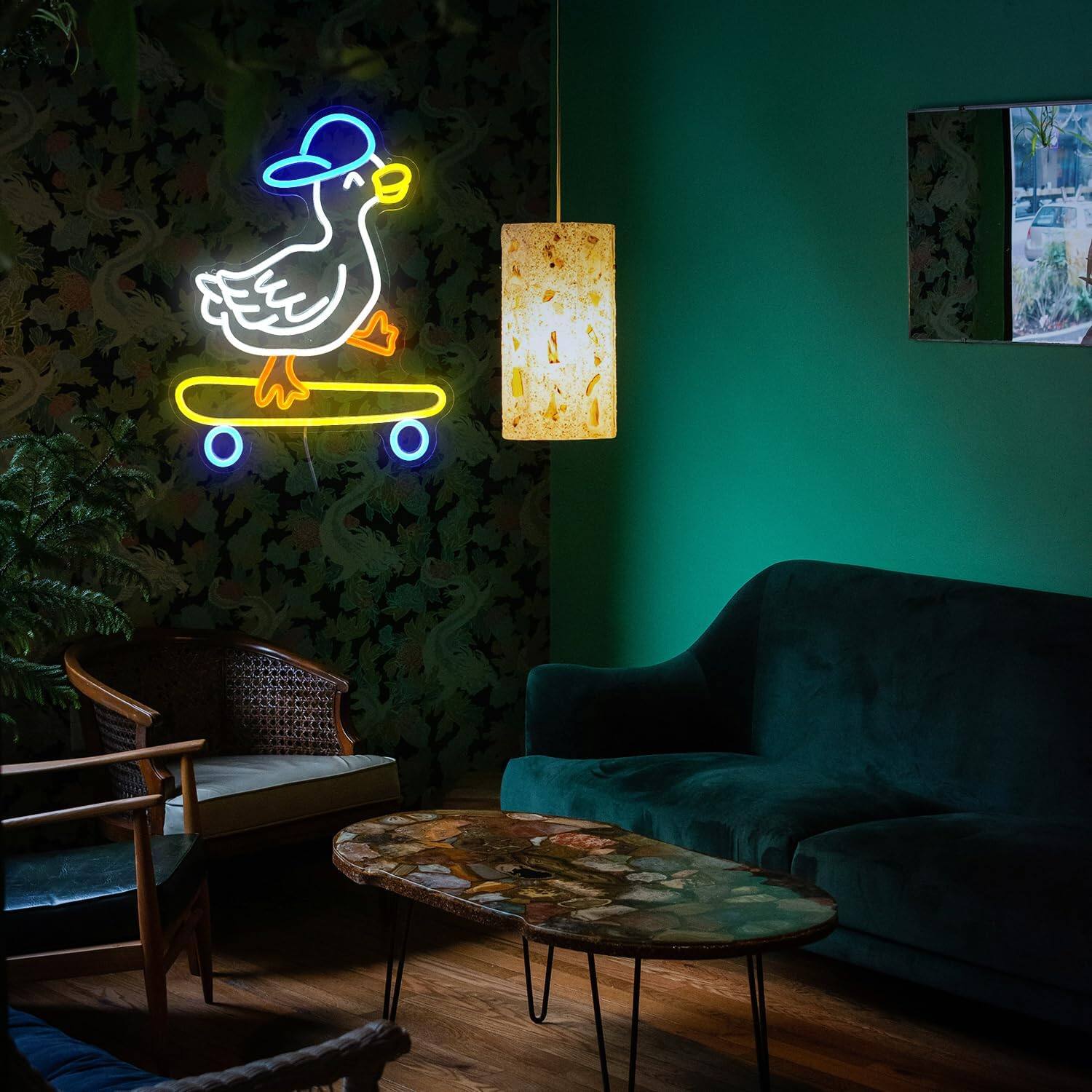 Auledio Skateboard Duck Neon Sign Dimmable LED Happy Duck Neon Light ...