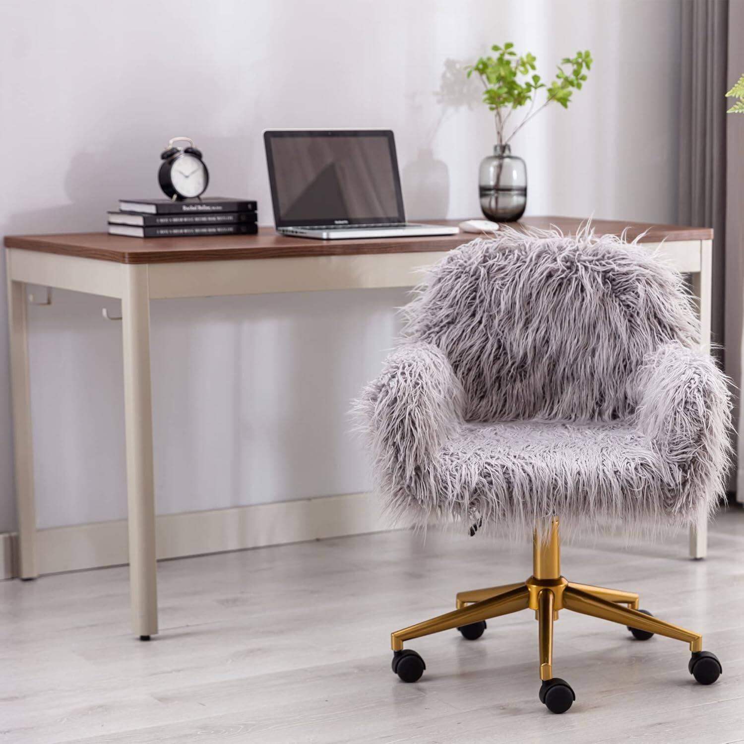 Trinkets Crazed Faux Fur Home Office Chair Modern Faux Fur Accent Chair ...