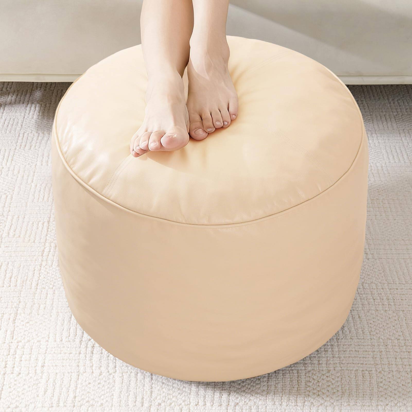 Fabibe Round Stuffed Pouf Ottoman, Pu Leather Poufs with Foam Chunk ...