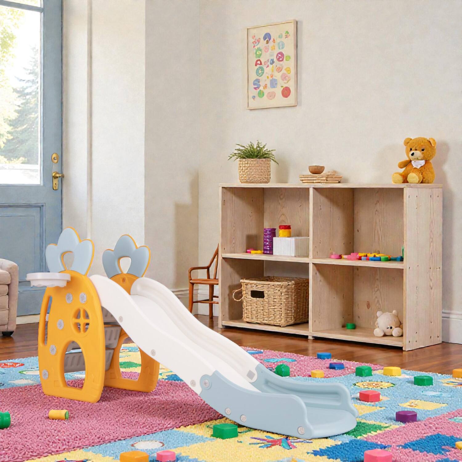 BreeBe Children’s 3+ Foldable Slide Featuring Hoop and Padded Landing ...