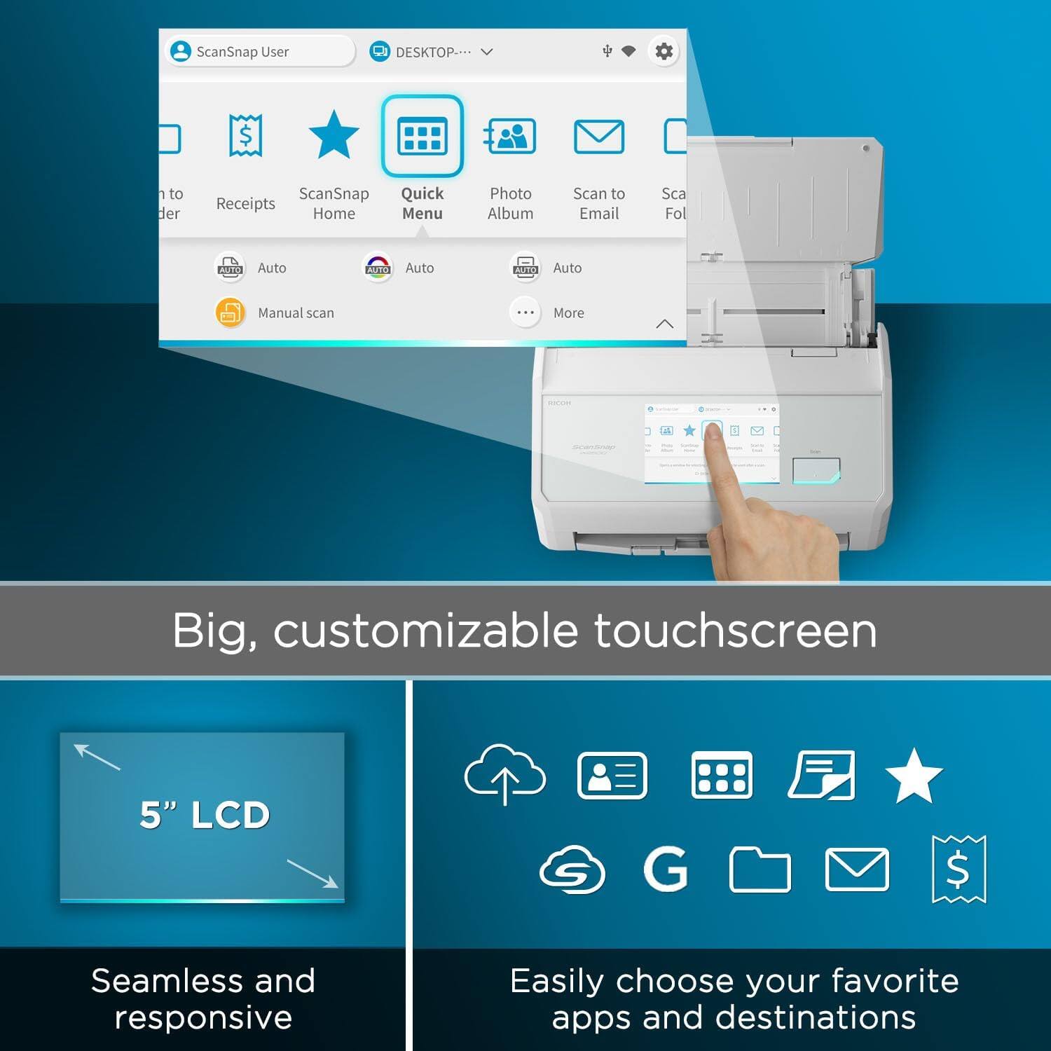 Ricoh ScanSnap iX2500 Wireless or USB High Speed Cloud Document Scanner ...