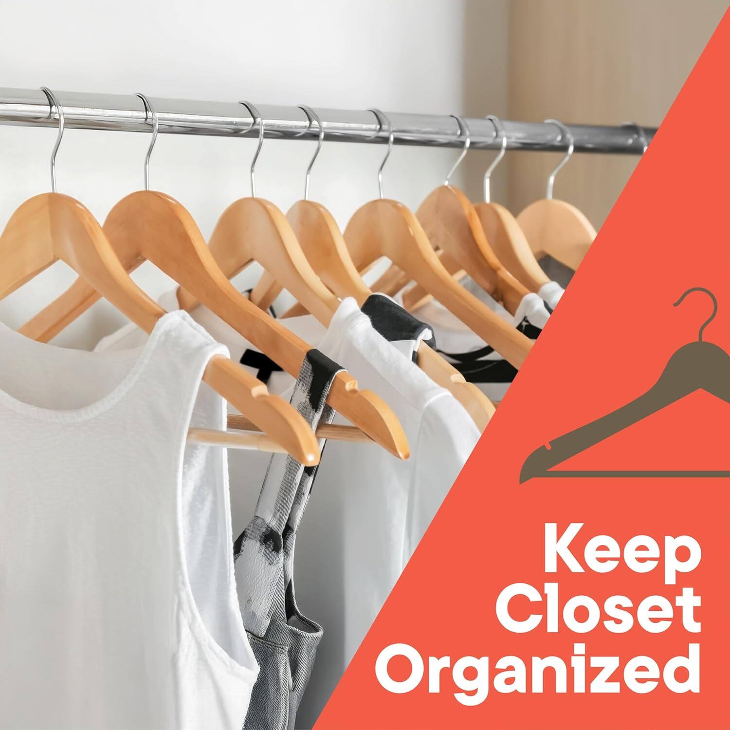 Campior Wooden Hangers – 50 Pack, 360° Swivel Hook, Non Slip, Pants Bar ...