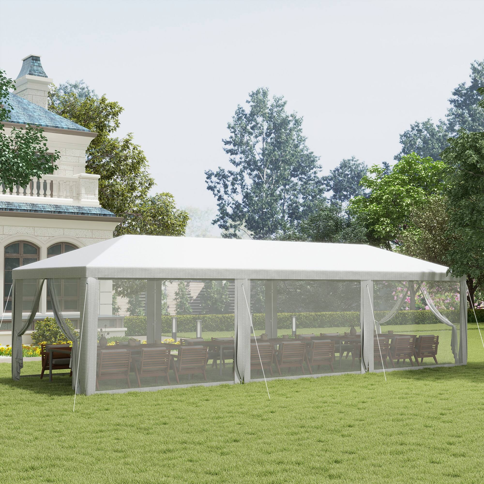 Outsunny 10' x 28' Party Tent, Outdoor Wedding Canopy & Gazebo with ...