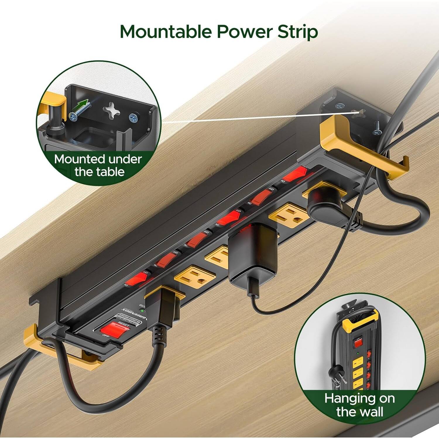 PARKER SLATER Heavy Duty Power Strip with 6 Outlets, Individual ...