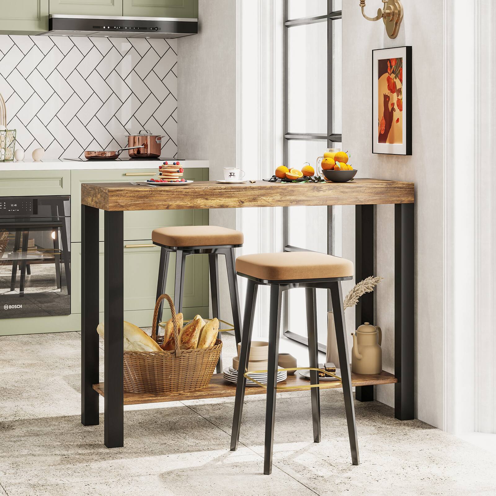 Gymax 2 Tier Home Bar Table w/ Open Shelves Sofa Side Table w/ Storage ...