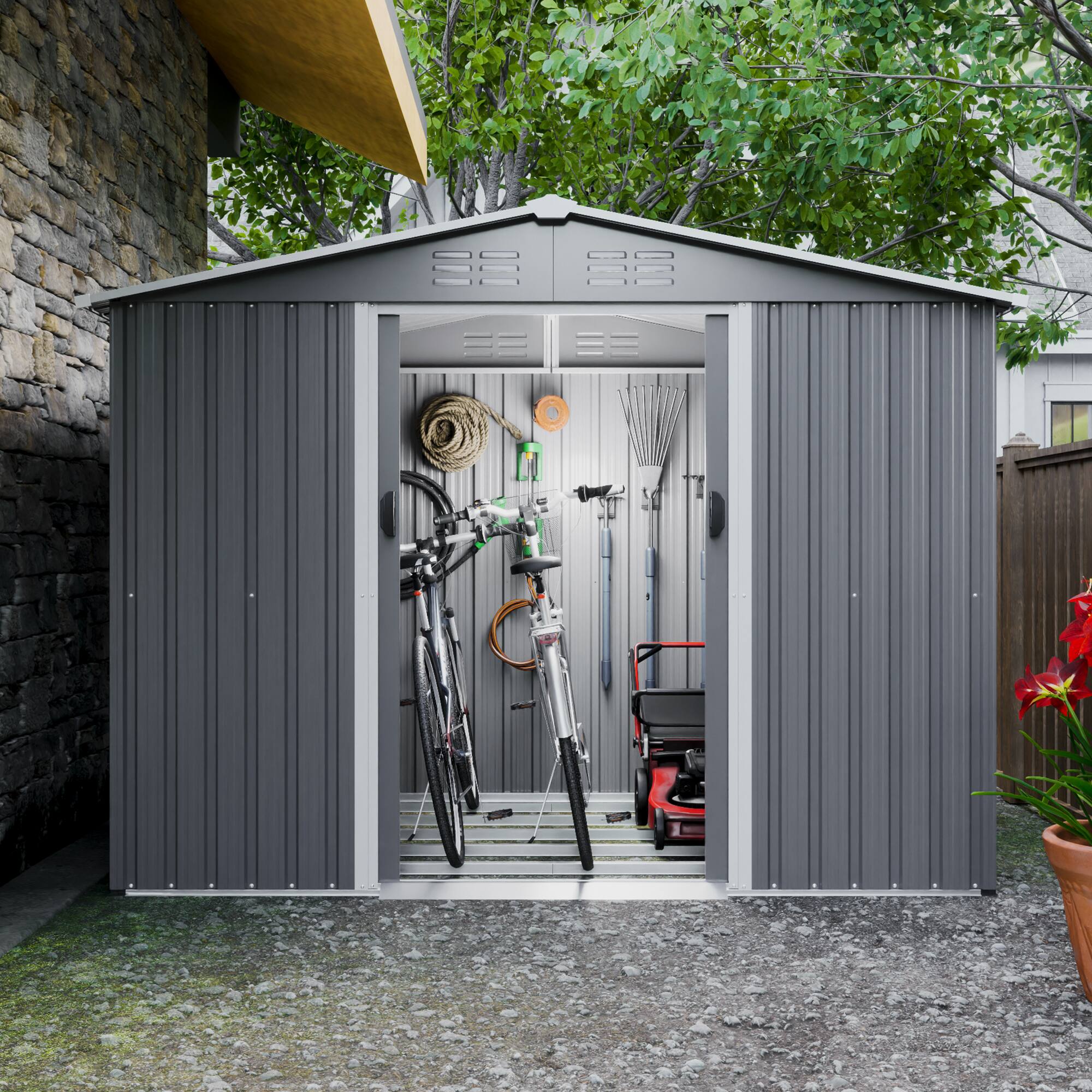 Alt View 5. Loheer - Loheer 8x6 FT Outdoor Tool Storage Shed Galvanized ...