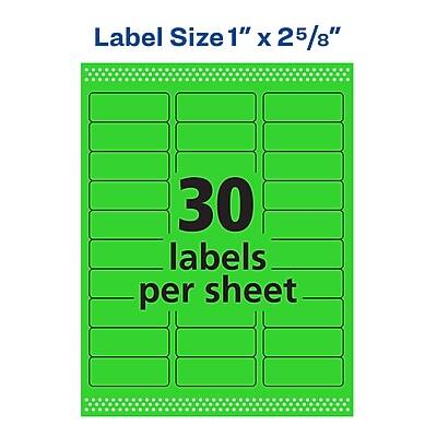 Avery Sure Feed Laser Address Labels, 1" x 2 5/8", Neon 750 Labels/Pack ...