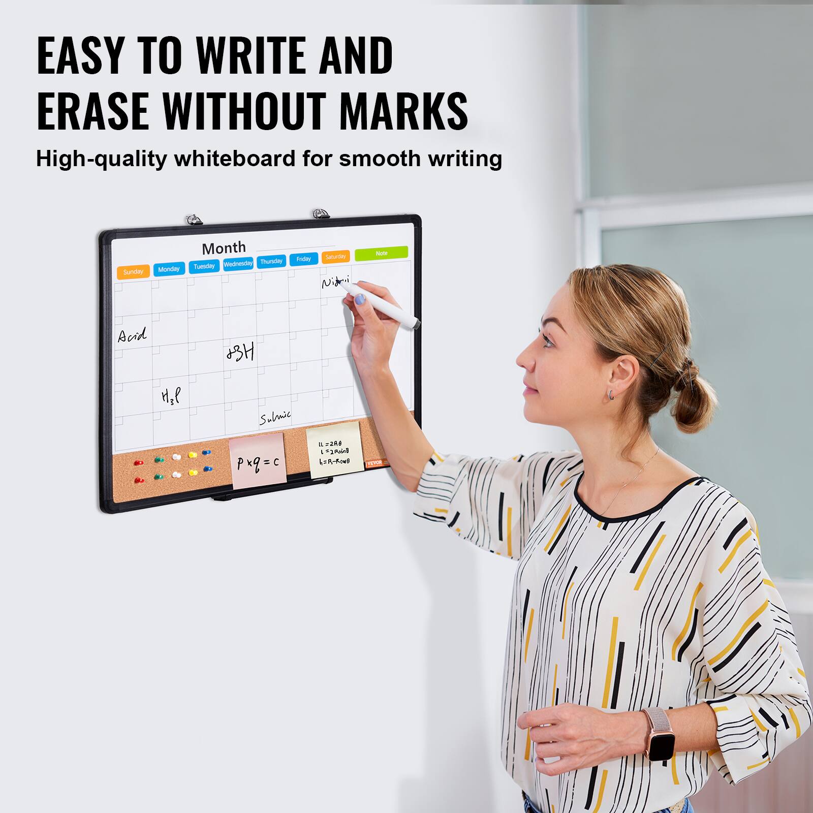 VEVOR 24"x 18" Monthly Calendar Whiteboard & Cork Board Combo with ...