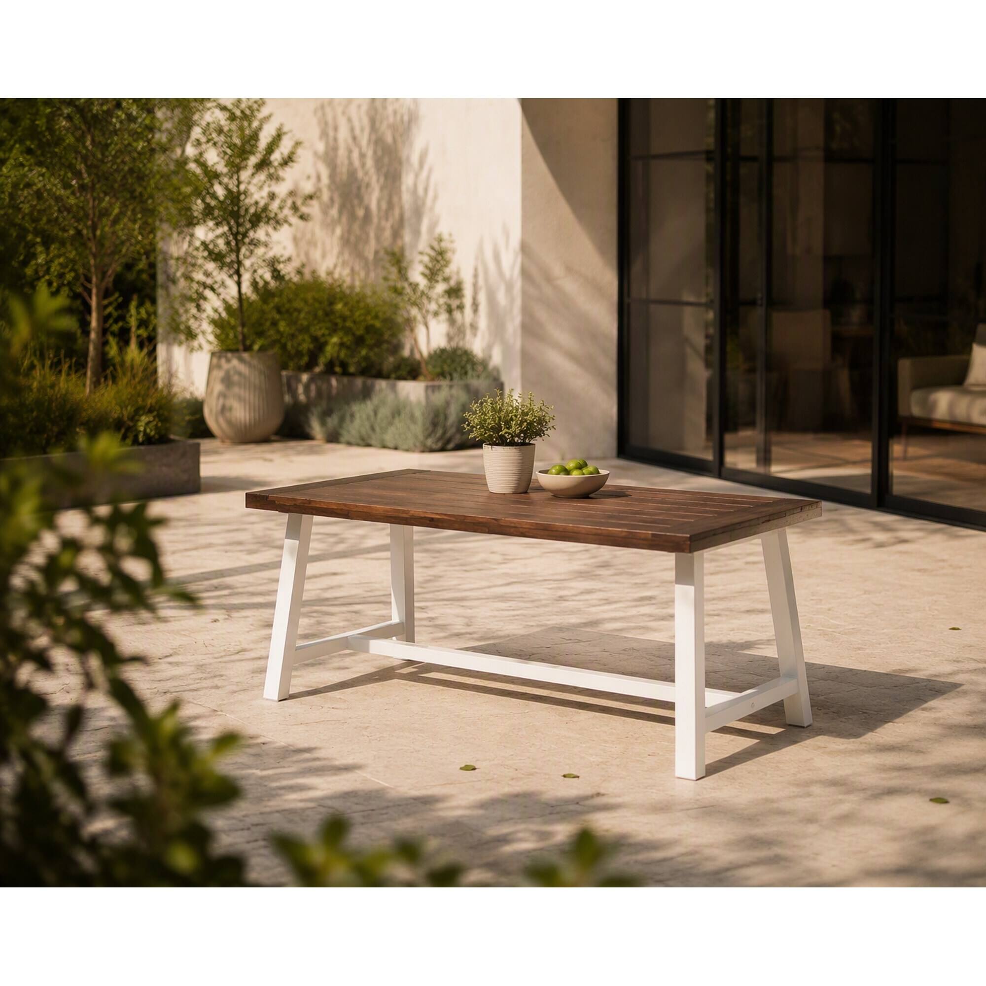 RYHNUYNE Outdoor Dining Table,Dark Brown Sandblast Finish Acacia Wood ...