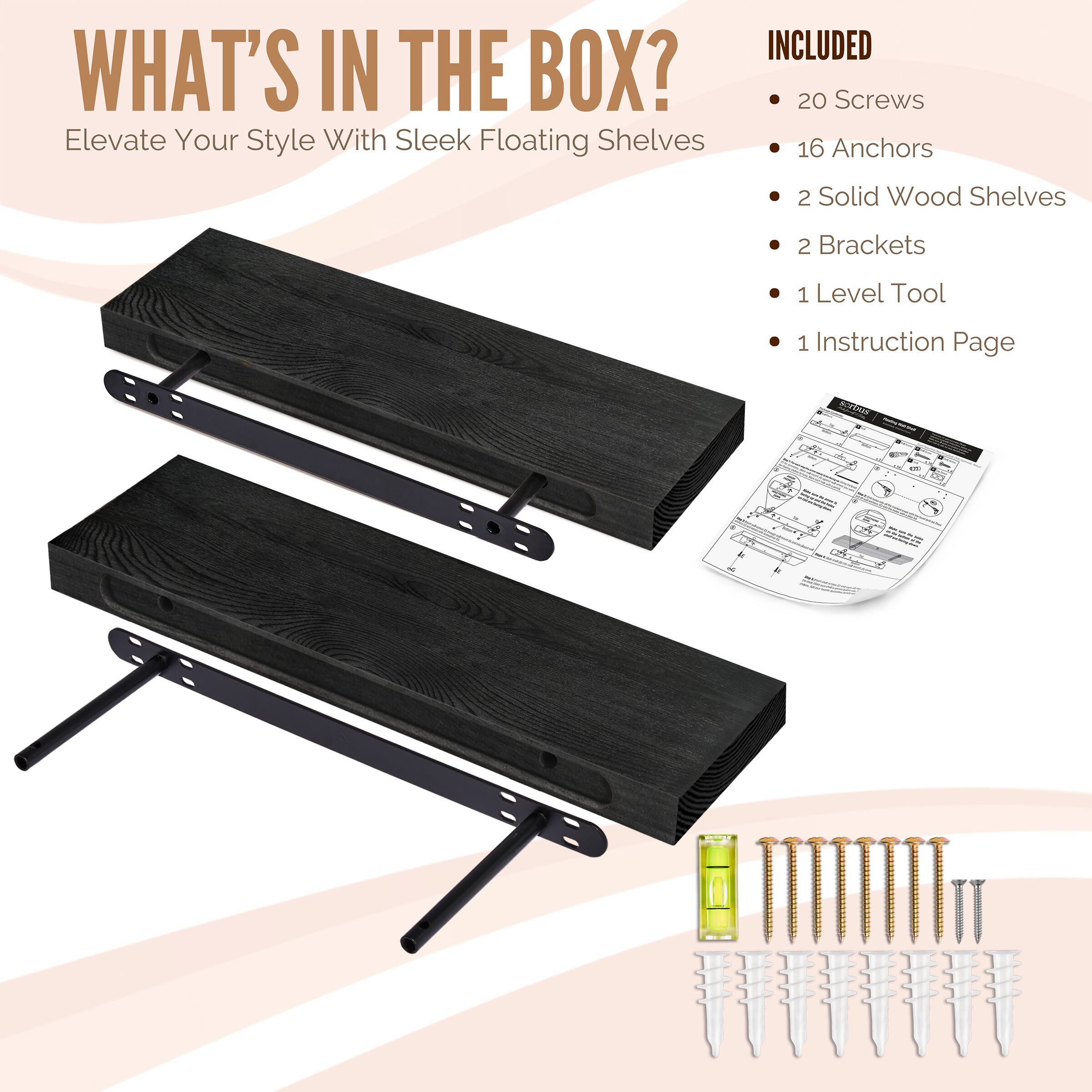 Sorbus 2 Pack 16" Solid Wood Floating Shelves for Bathroom Decor, Books ...