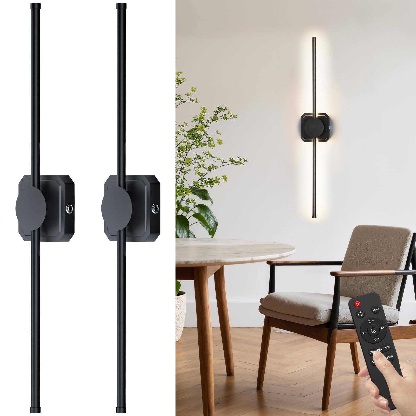 HM 1810 n Operated Wall Sconce Set Of Usb Rechargeable Sconces With Remote Control Rotatable ...