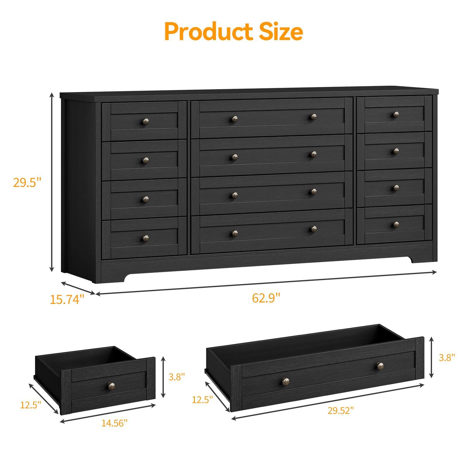 Jojoka 12 Drawer Dresser for Bedroom, Modern Wood Chest with Wide Top ...