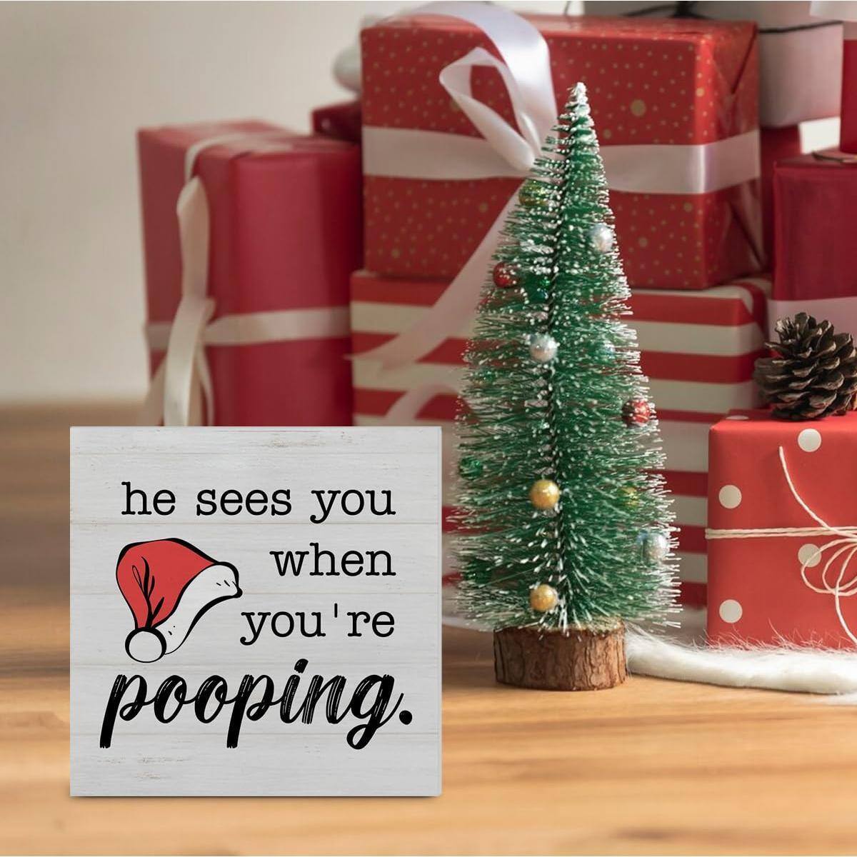 Paradigms Interiors Christmas Bathroom Decorations He Sees You When You ...