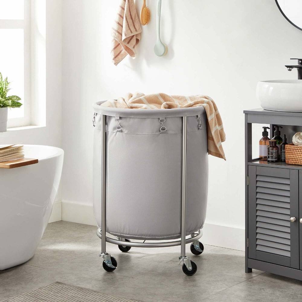 Hivvago Round 45 Gallon Laundry Basket Hamper with Grey Fabric Bag ...