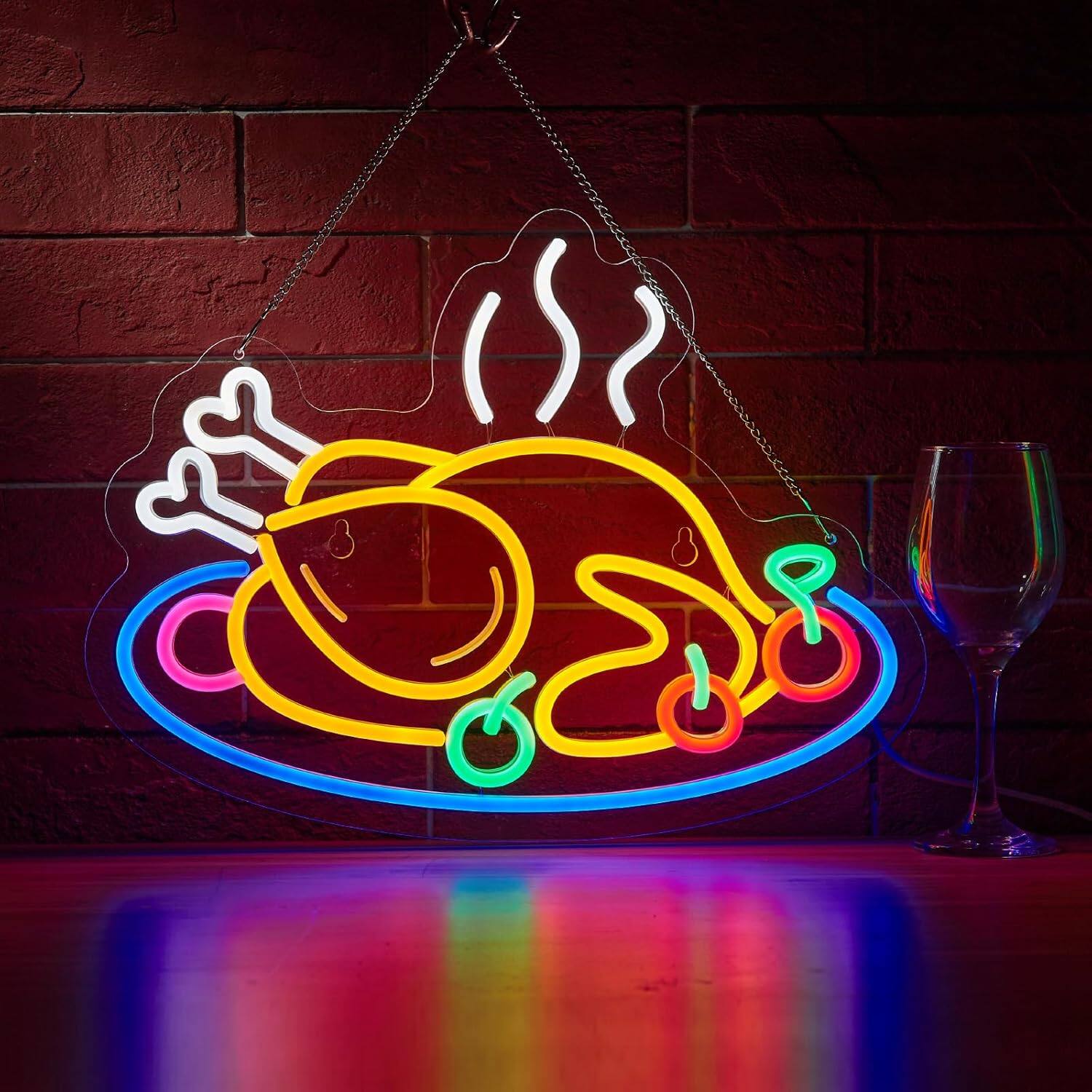 Auledio Grilled Chicken Neon Sign for Wall Décor Dimmable Roast Chicken ...