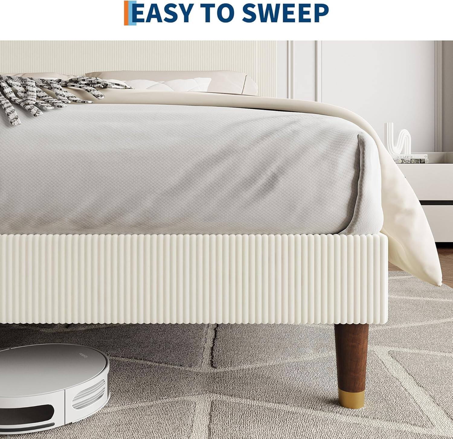 Qeetex Queen Bed Frame, Upholstered Platform, Fabric Headboard, No Box ...