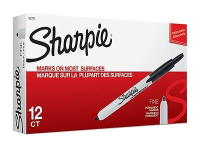 Sharpie Retractable Permanent Marker, Fine Tip, Black, 12/Pack (32701 ...