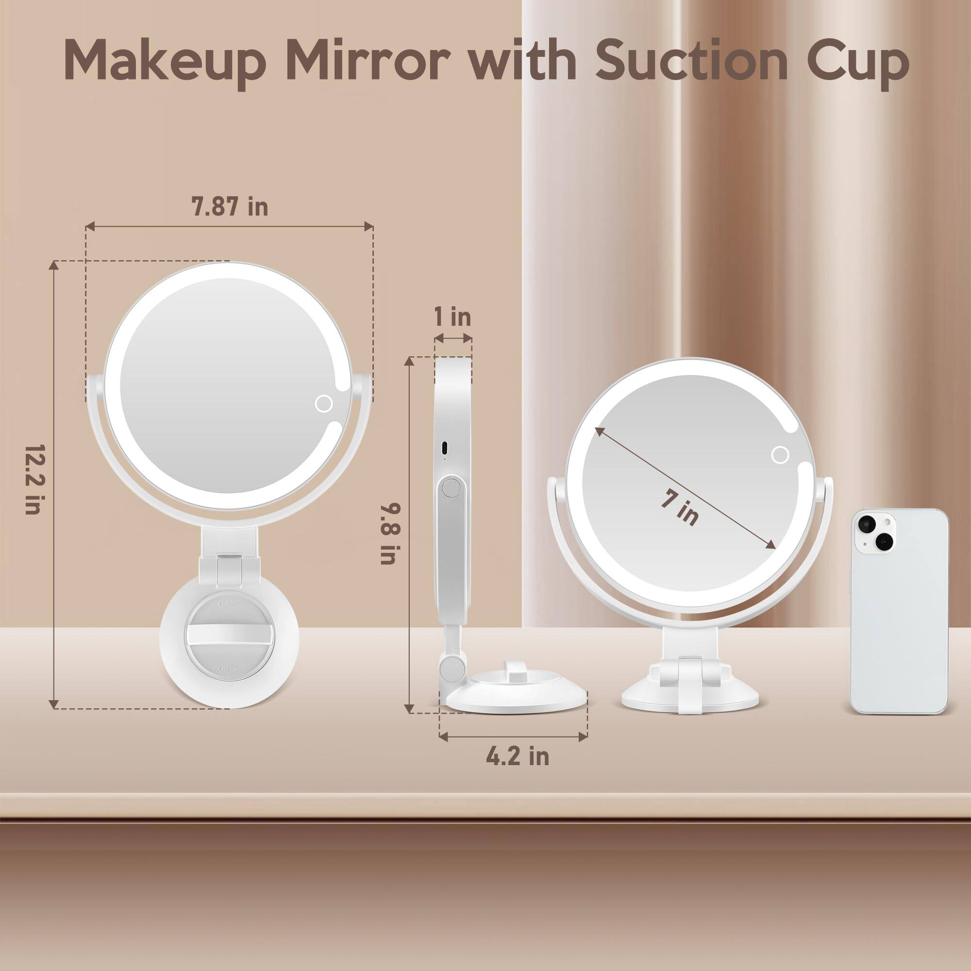 Pacoar Cade Magnifying Mirror With Light Lighting Modes sided /Rotation ...