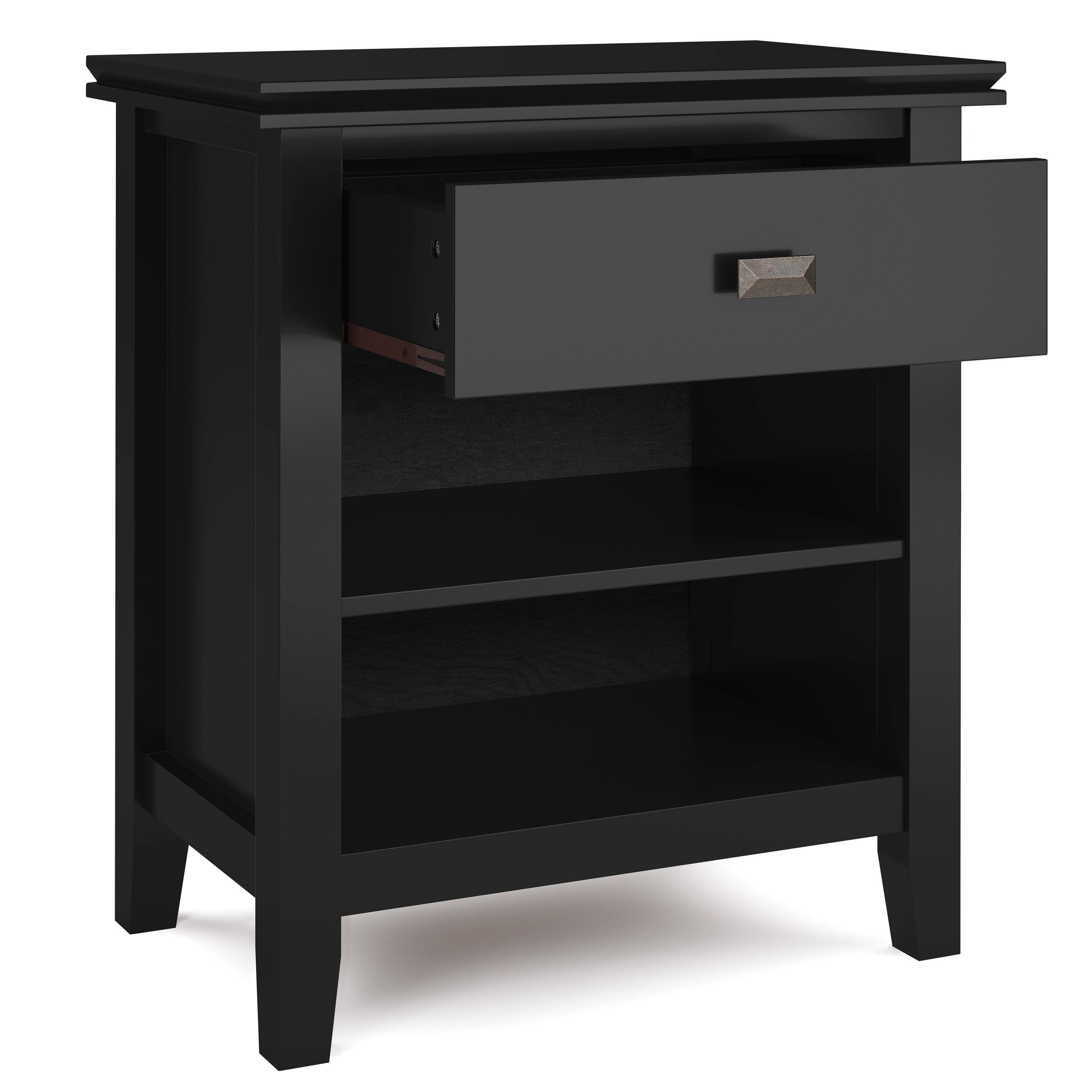 Simpli Home Artisan SOLID WOOD 24 inch Wide Contemporary Bedside Nightstand Table Black AXCART ...