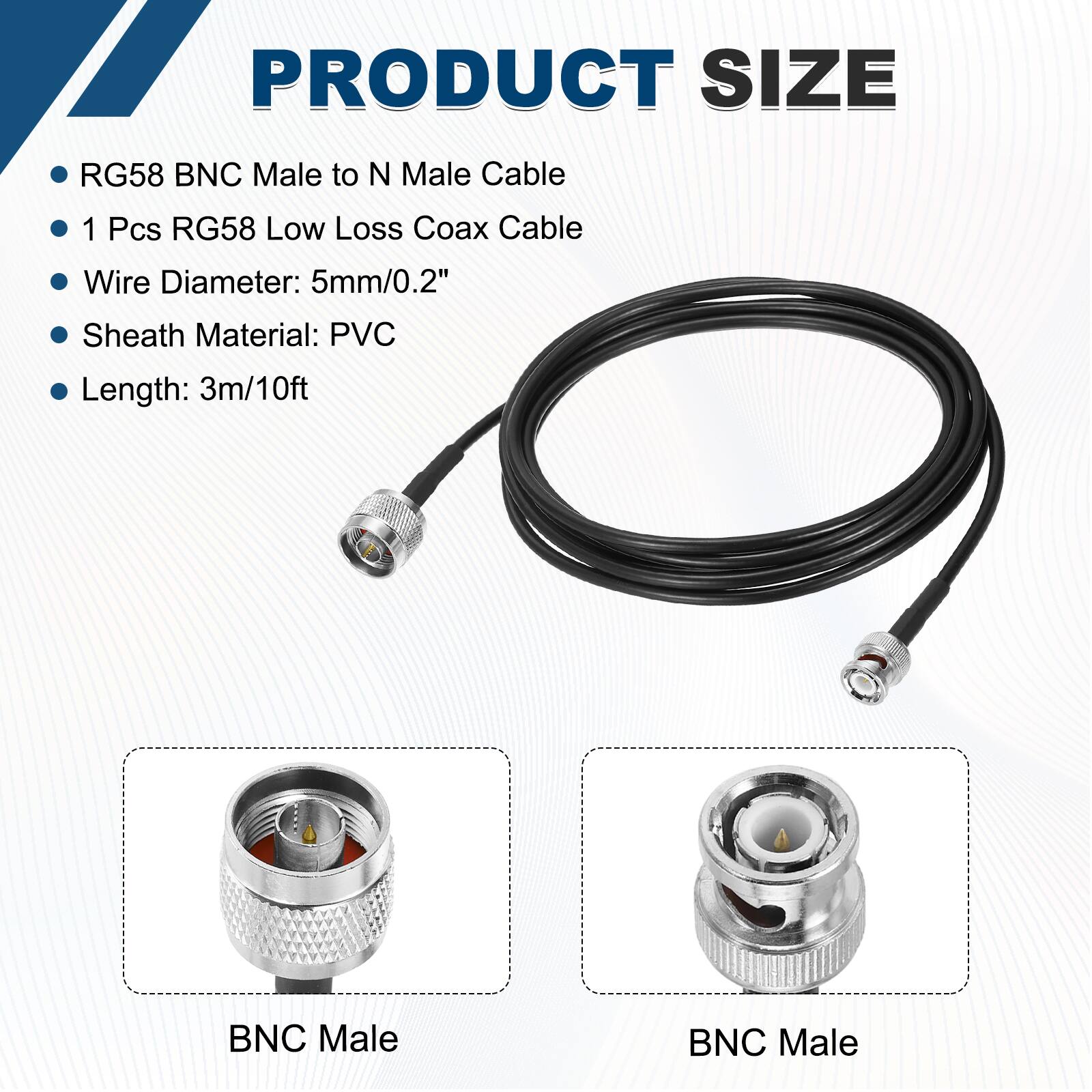Unique Bargains RG58 N to BNC, 50 Ohm LL BNC M/N M Coax Jumper for ...