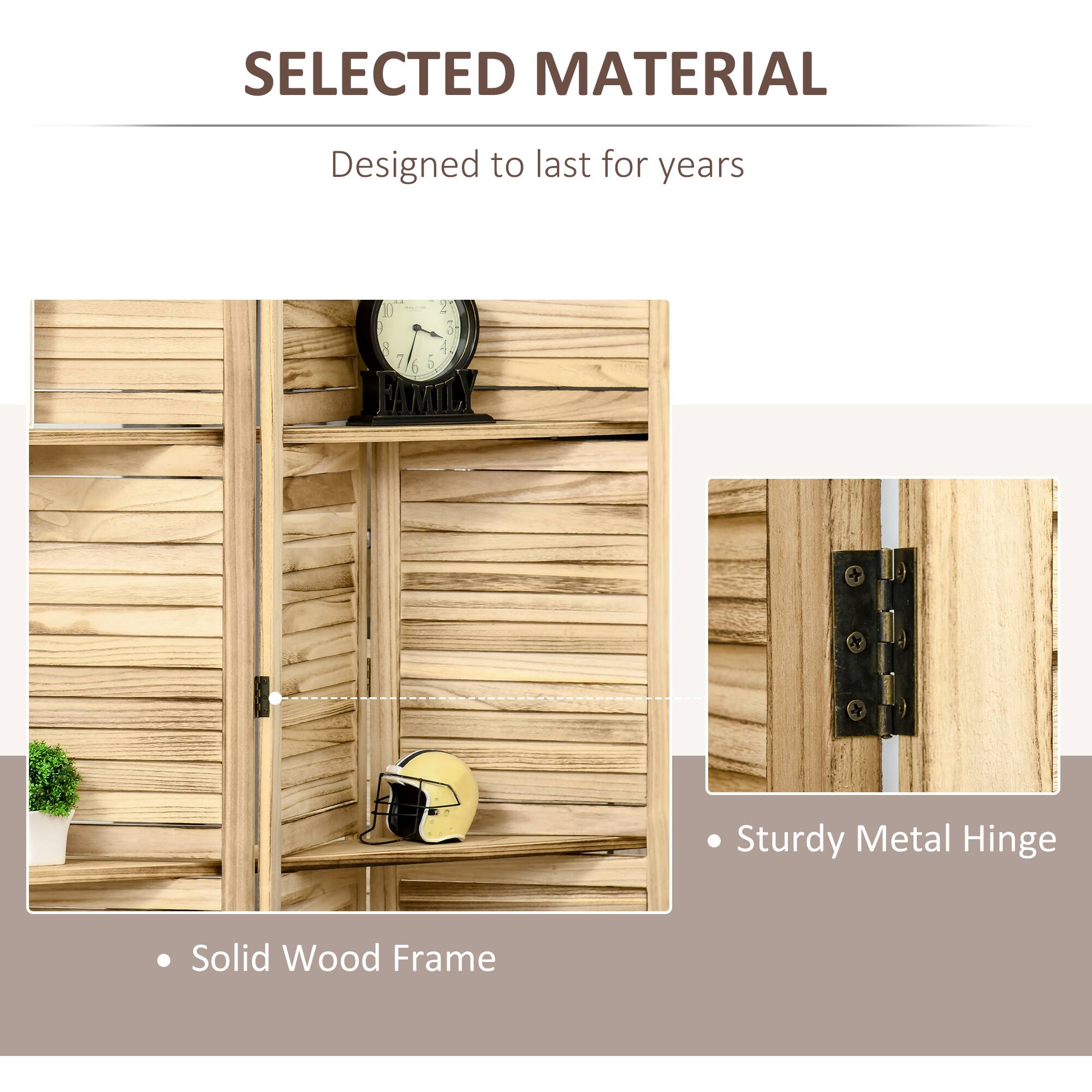 Homcom Room Divider, 4 Panel 67" Tall Wood Privacy Screen with 3 ...