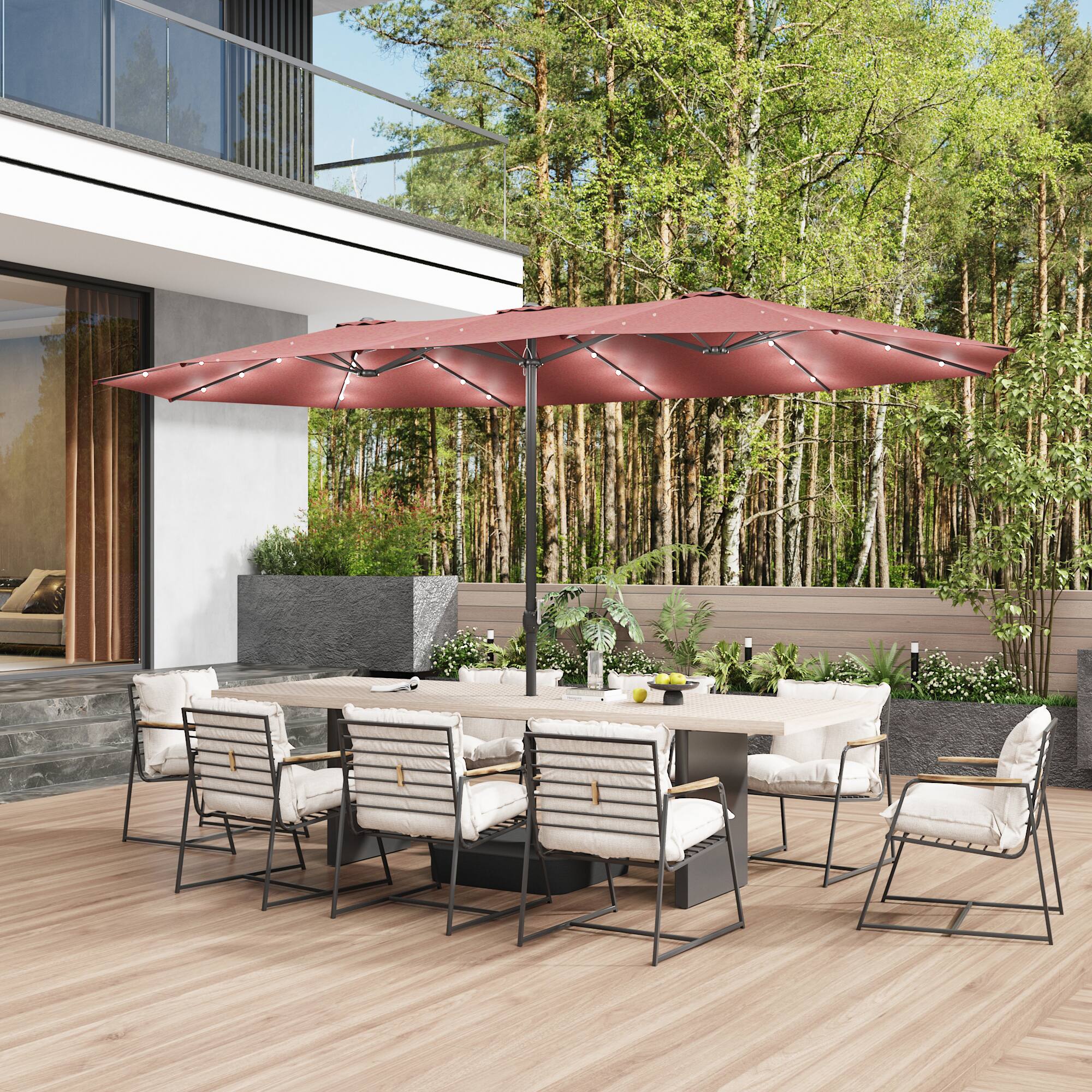Famapy Large Rectangular Outdoor Patio Umbrella with Integrated Edge ...