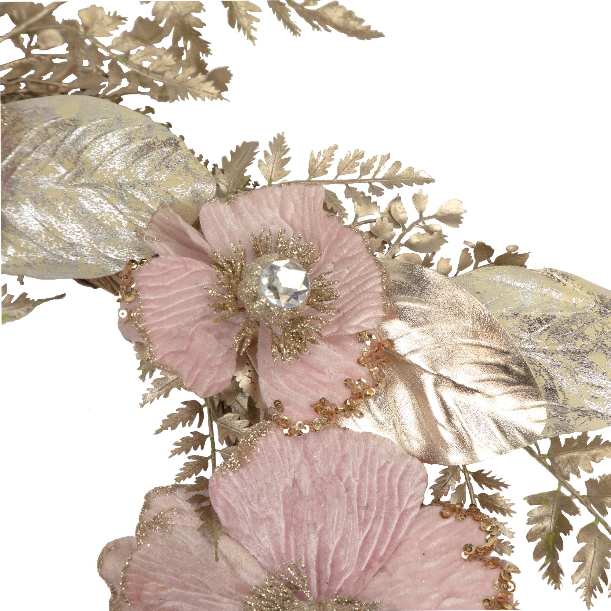 Northlight Poppy and Fern Artificial Christmas Garland 5' x 10" Champagne and Pink Gold 34865295 ...