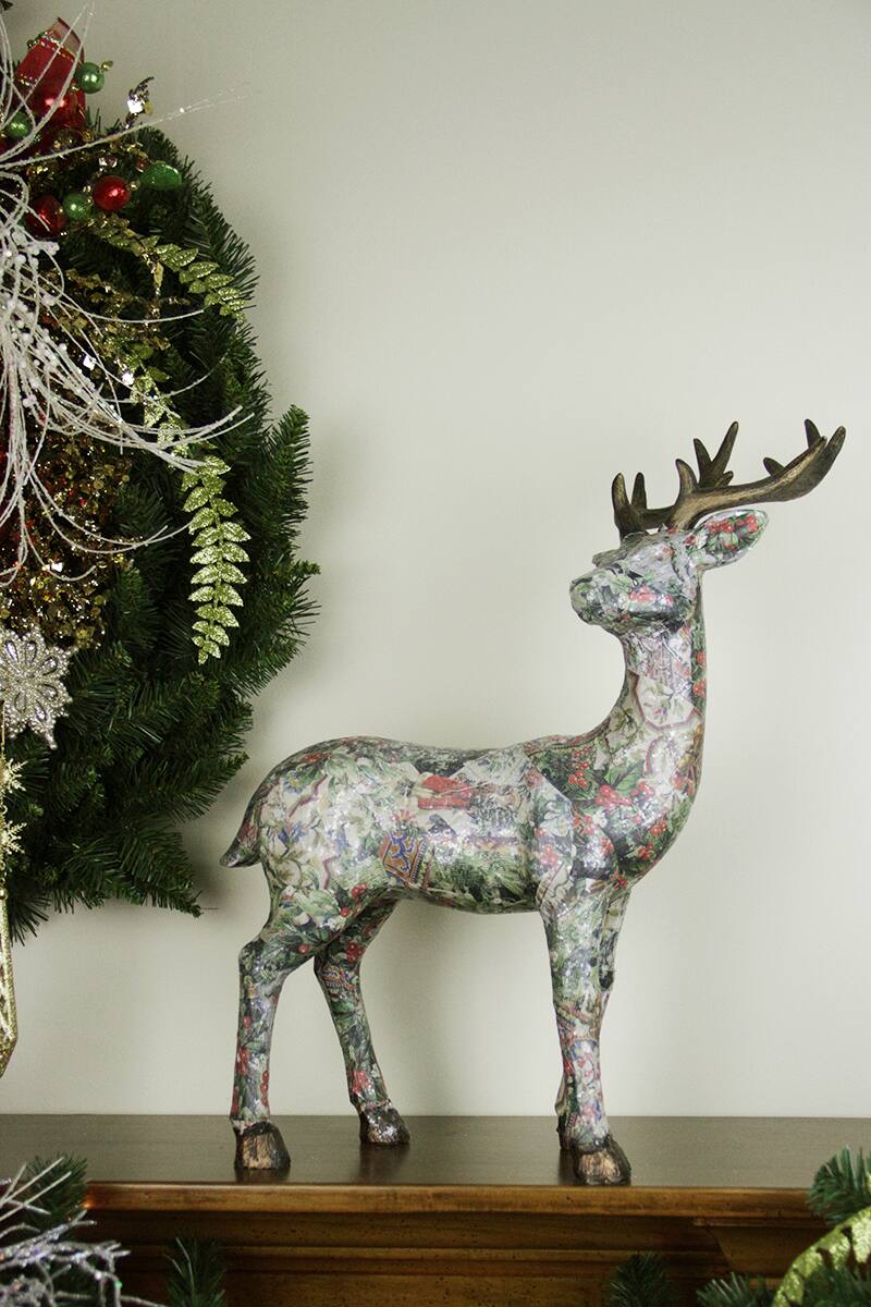 Gallerie II 19" Victorian Holly Berry Decoupage Stag Deer Reindeer with ...