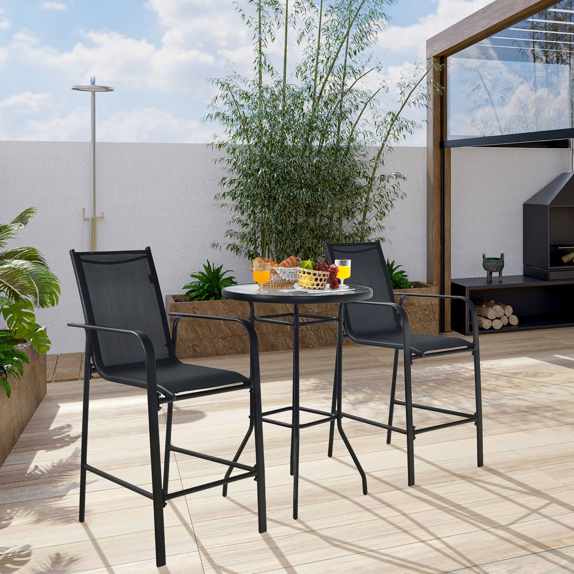Costway 3 PCS Outdoor Patio Bar Table Stool Set Height Tempered Glass ...
