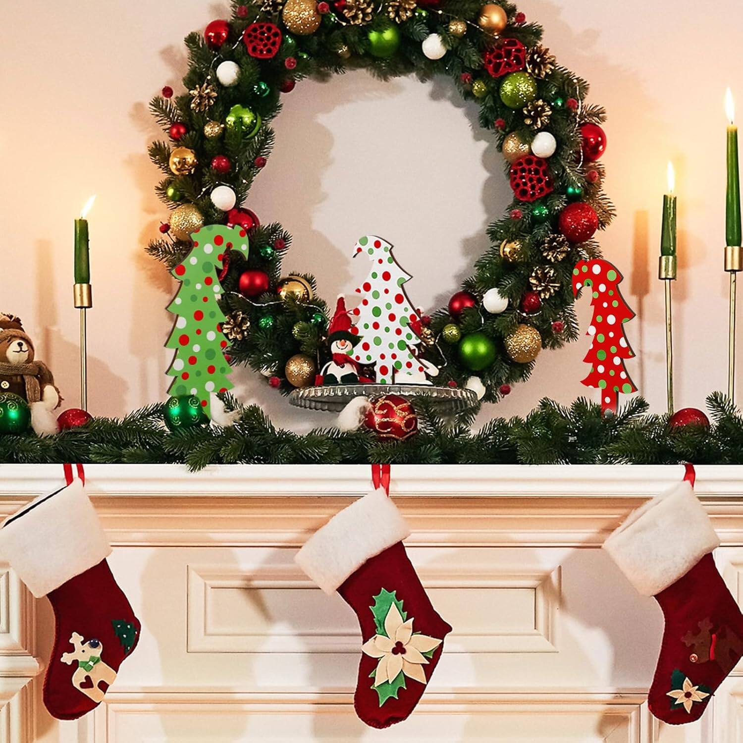 RTMB 3 Pc Lime Green Wood Tabletop Christmas Trees with Bendable Design ...