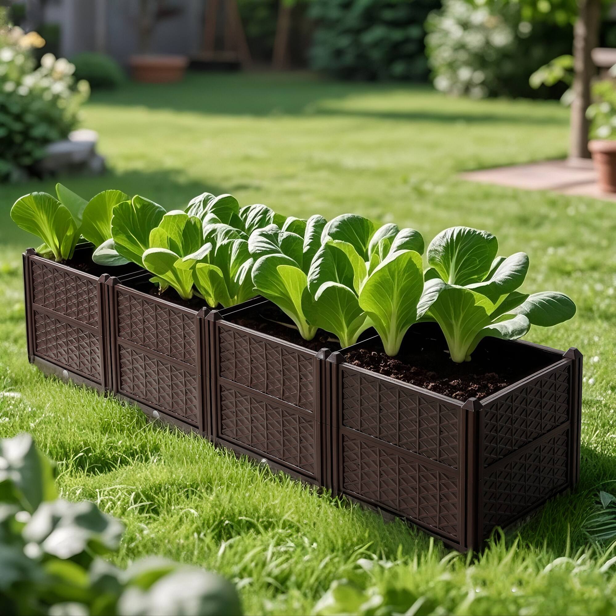 Lycvki Plastic Rectangular Planter Box Indoor Outdoor for Vegetables Herbs Flowers Succulents ...