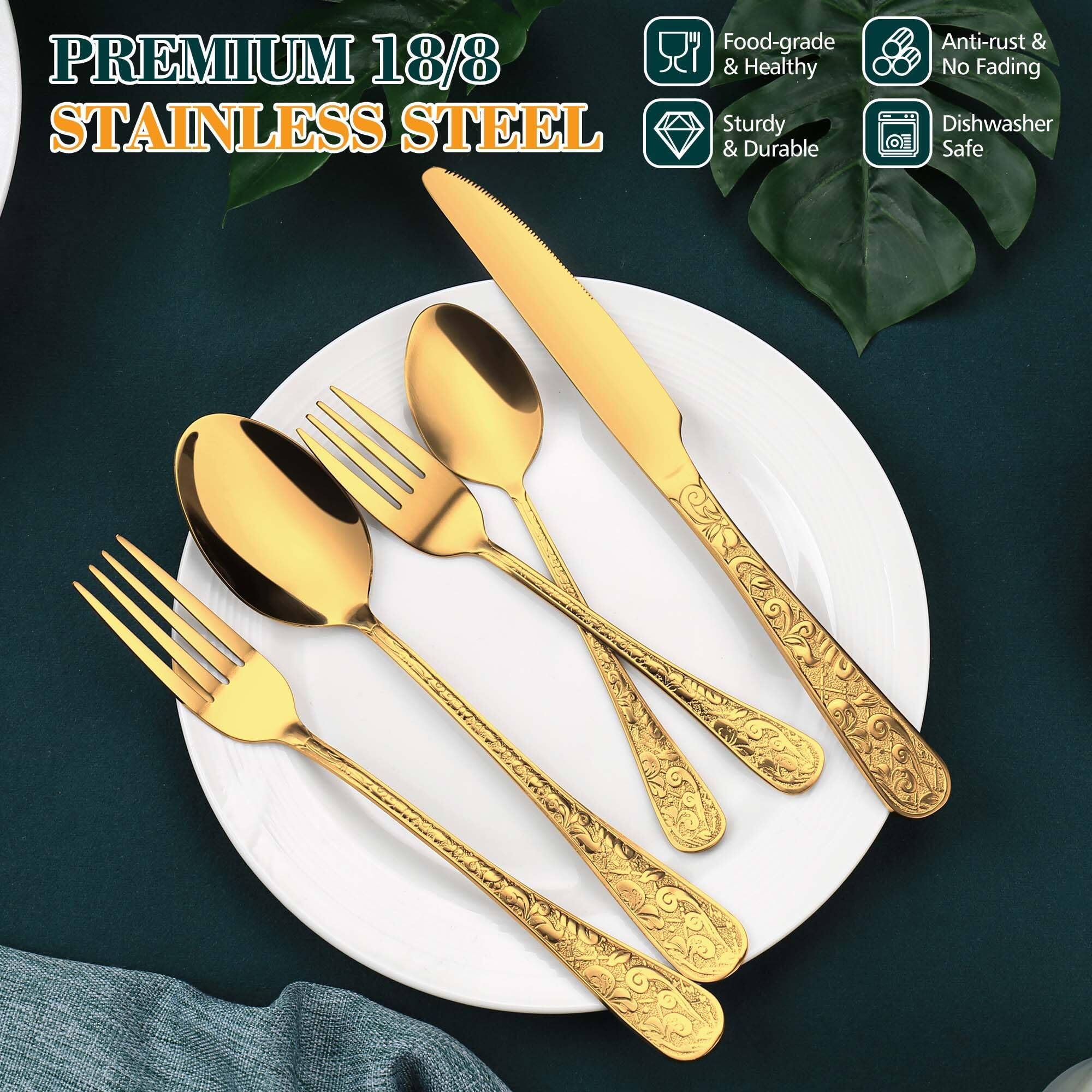 Dazzed Corner Stainless Steel Silverware Set, 30 Pieces Vintage Carved ...