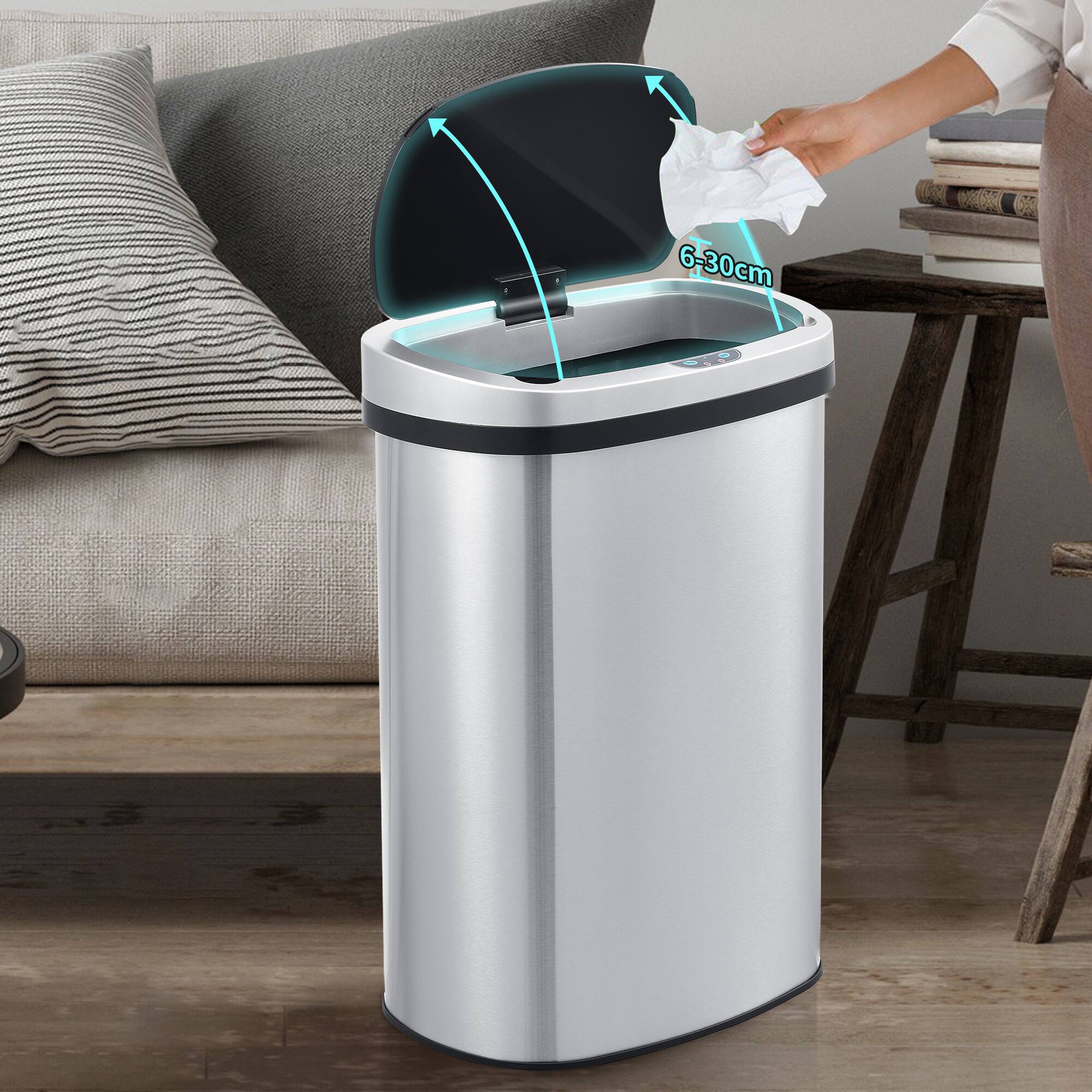 Innovaze 13 Gal./50 Liter Stainless Steel Oval Motion Sensor Trash Can ...