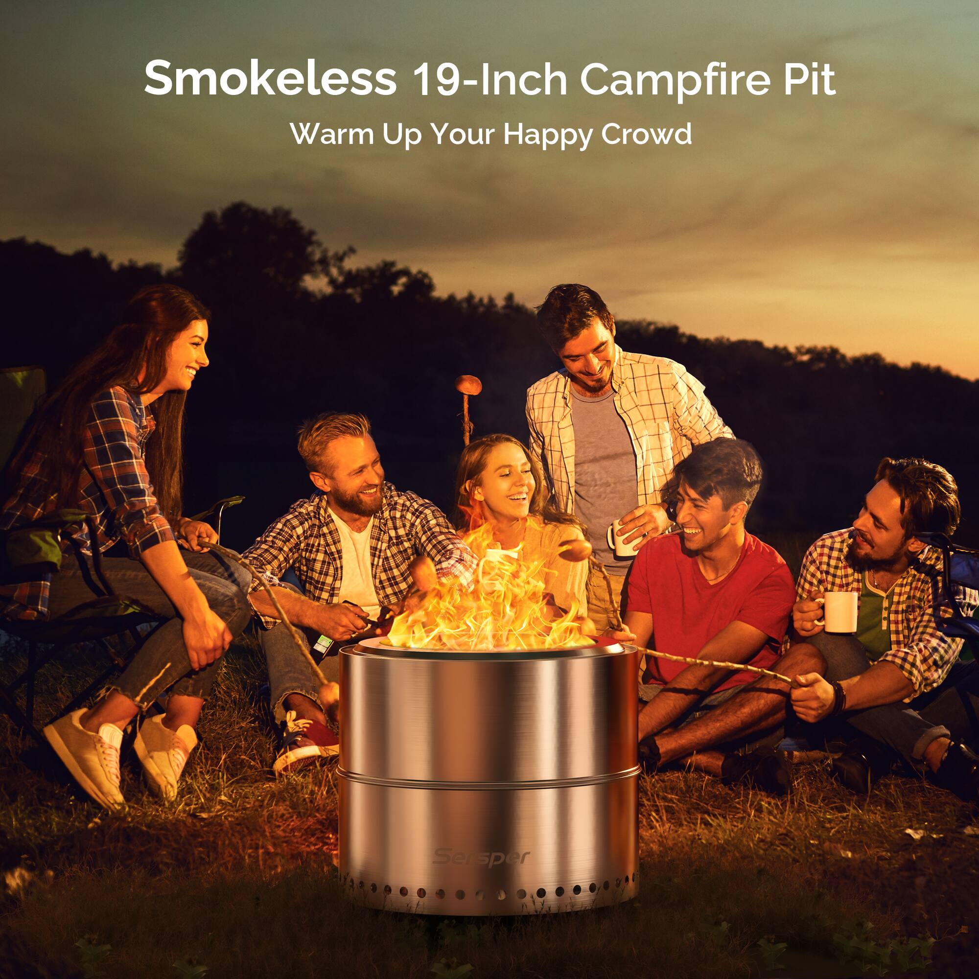 Sersper Portable Smokeless Fire Pit Supports Multiple Fuel Types Silver ...