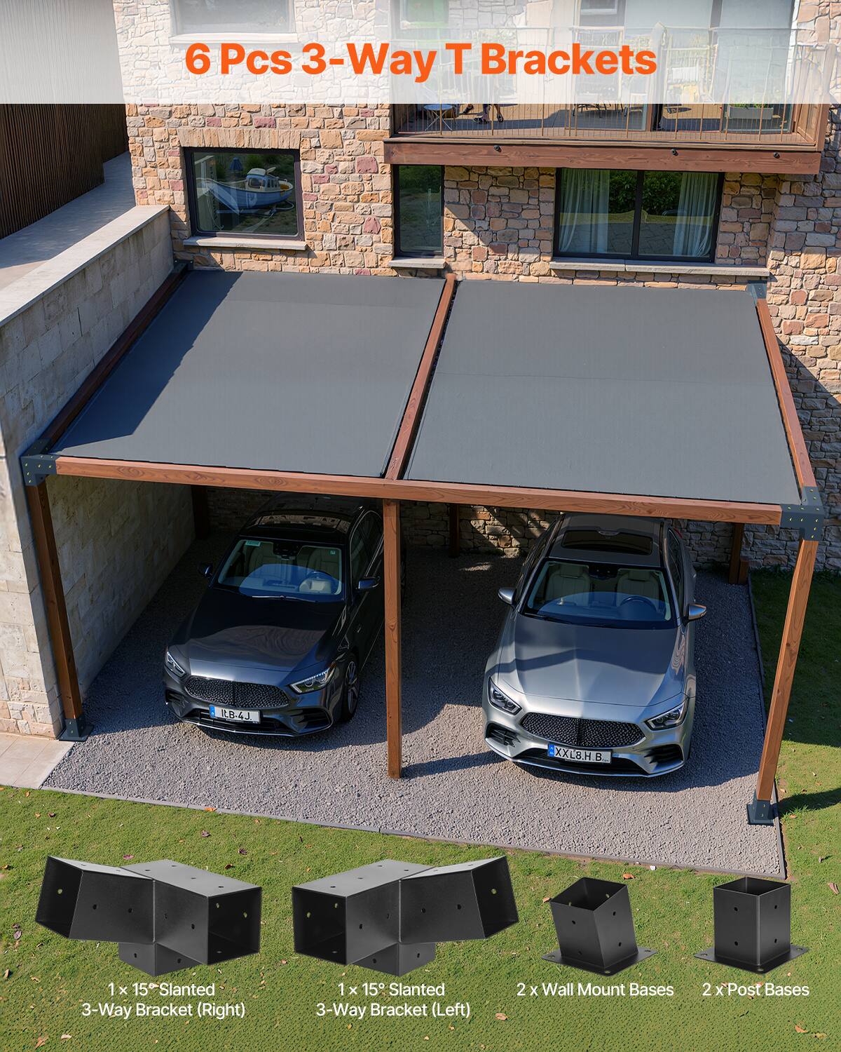 VEVOR Pergola Kit, 4x4 Inch 3 Way Angled Brackets for 3.5x3.5 Inch ...